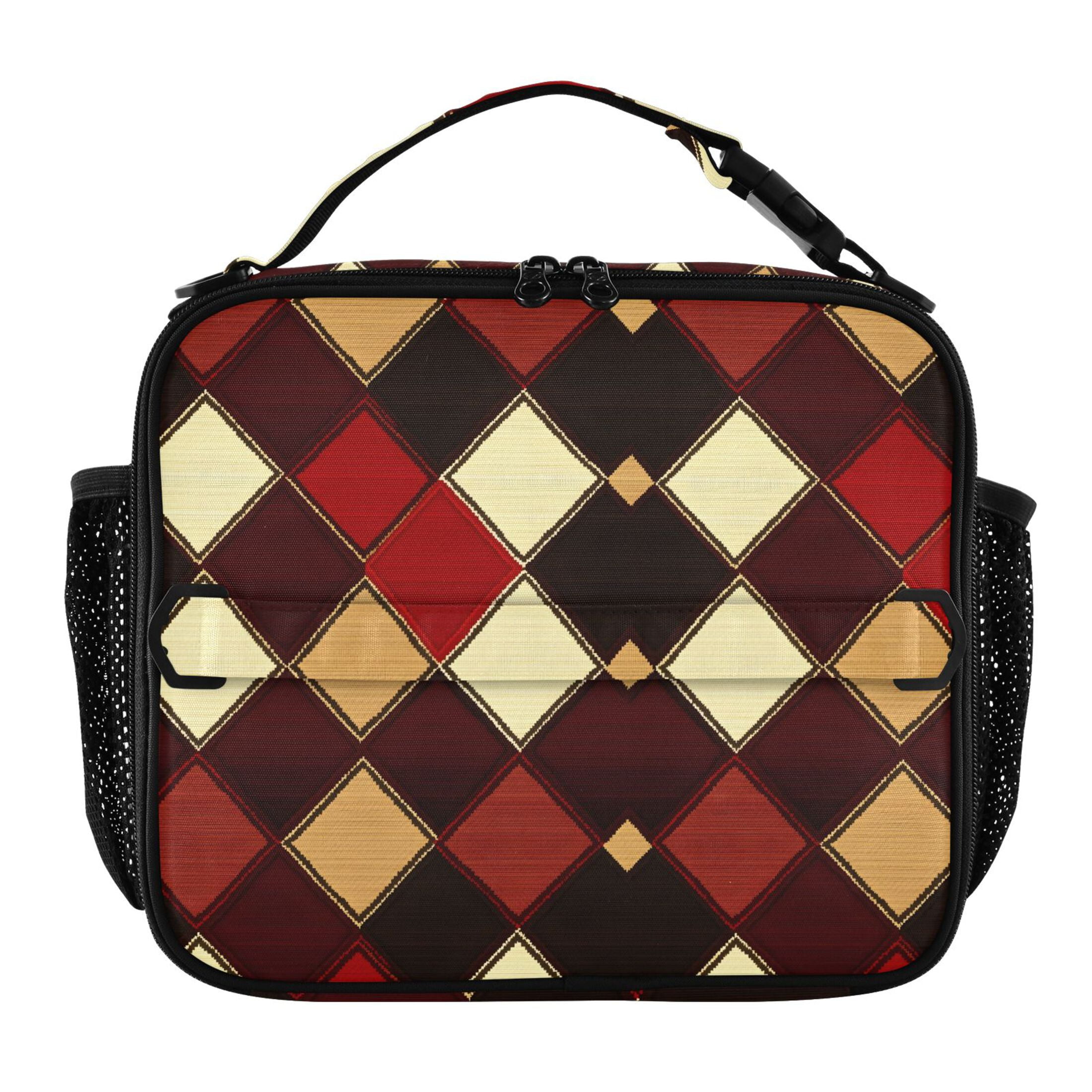 ALAZA Brown Checkered Plaid Pattern Lunch Box Insulated Lunch Bag ...