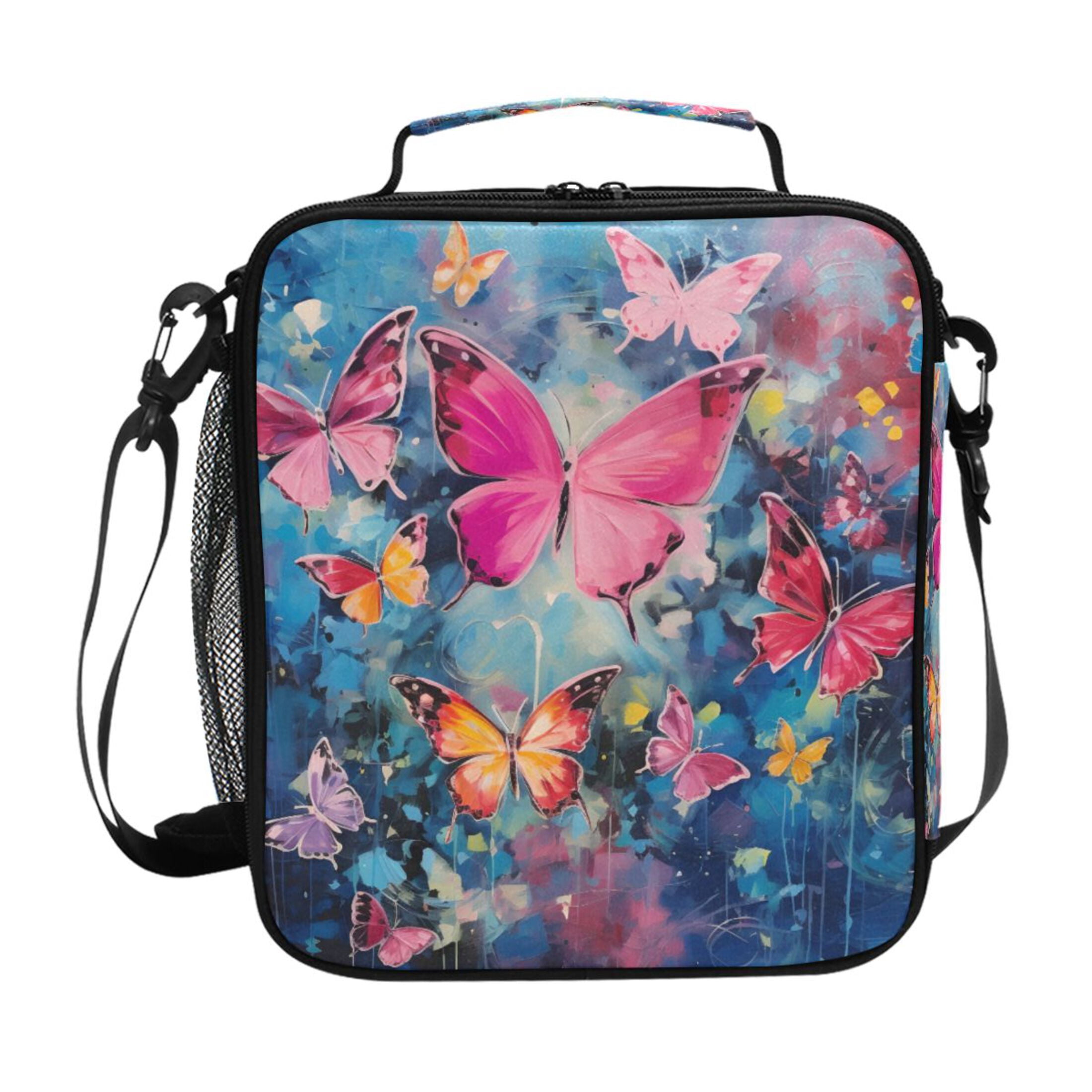 ALAZA Butterflies in Blue Lunch Box Insulated Lunch Bag Reusable ...