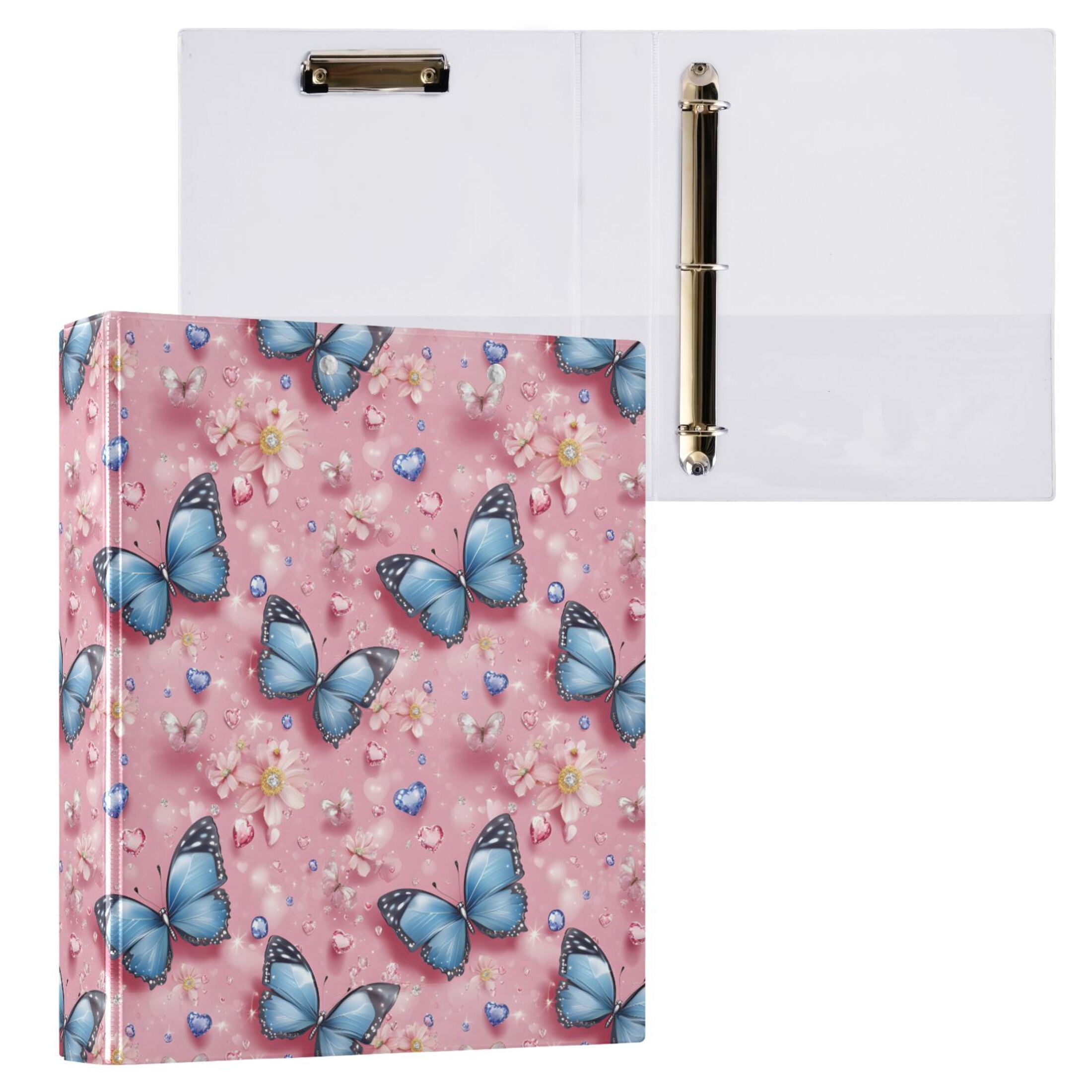 ALAZA Butterfly Blue Hardcover 3 Ring Binder 1.5" D-Rings with Interior ...