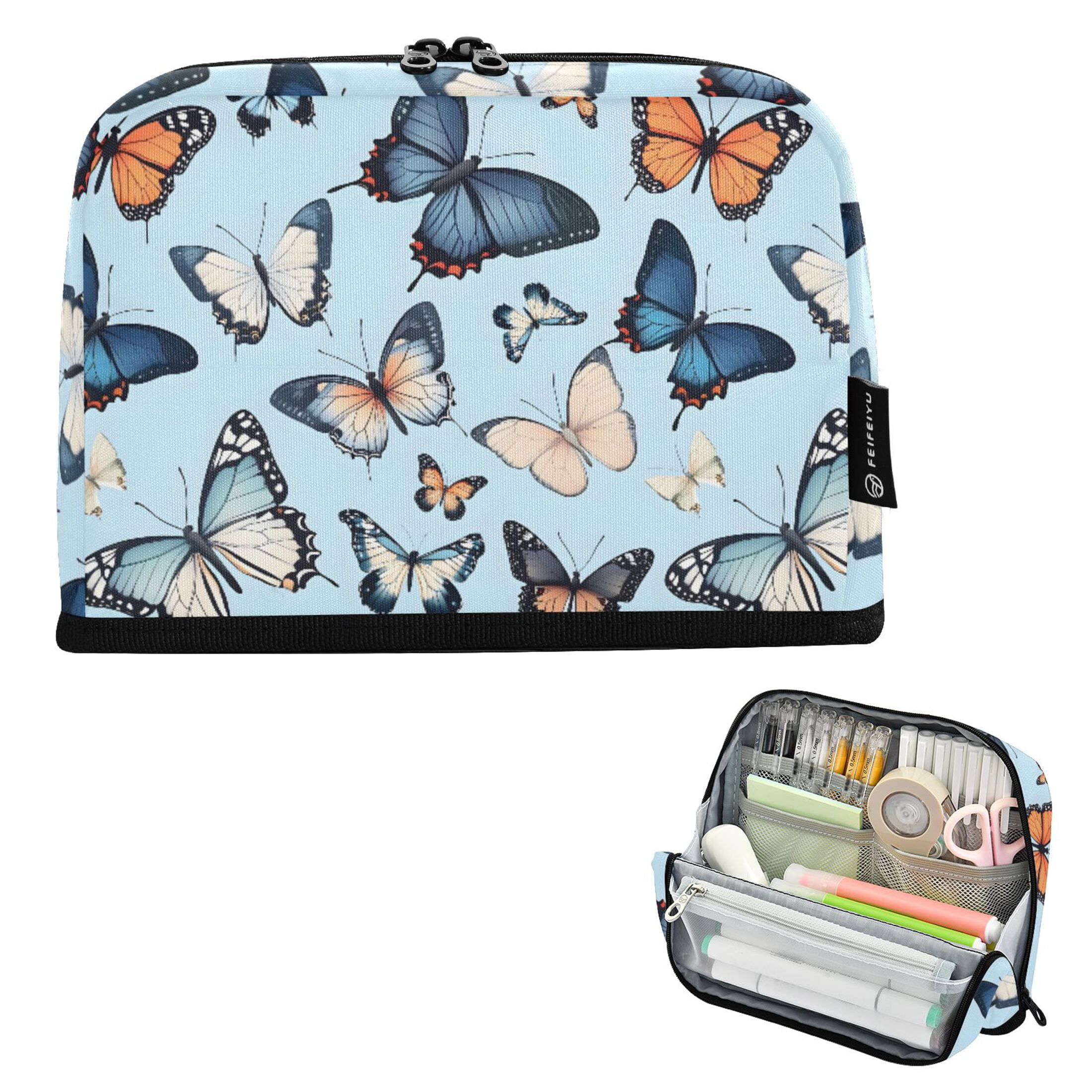 ALAZA Butterfly Blue Pencil Case Pen Pouch Bag Large Capacity Organizer ...