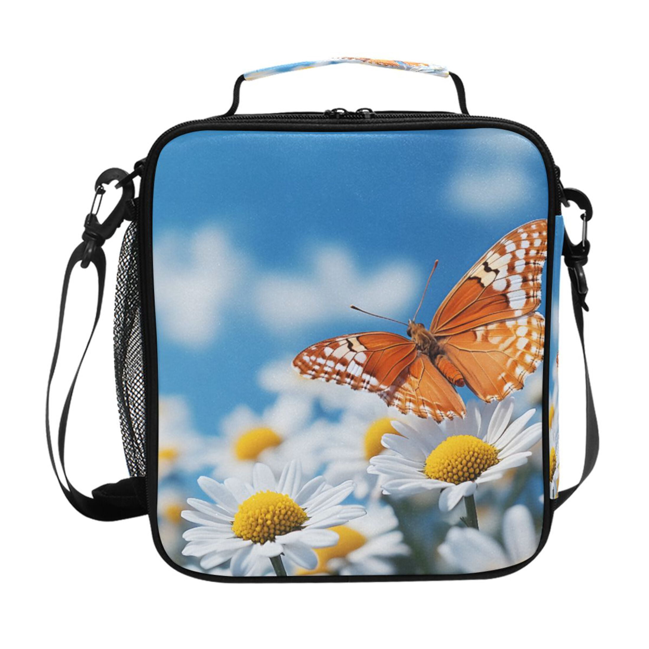 ALAZA Butterfly Daisy Flower Lunch Box Insulated Lunch Bag Reusable ...