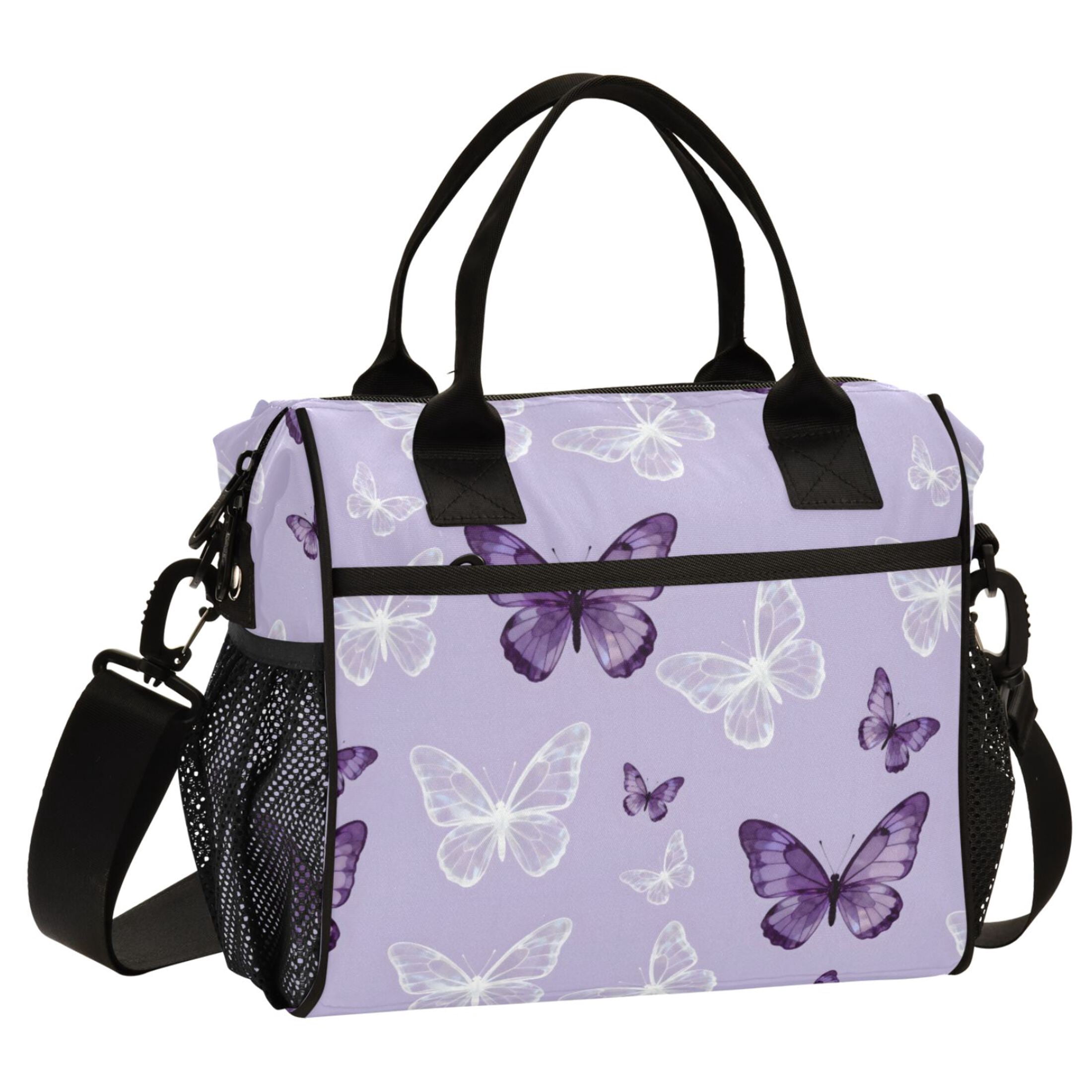 ALAZA Butterfly Purple Print Cooler Lunch Bag Insulated Reusable Lunch ...
