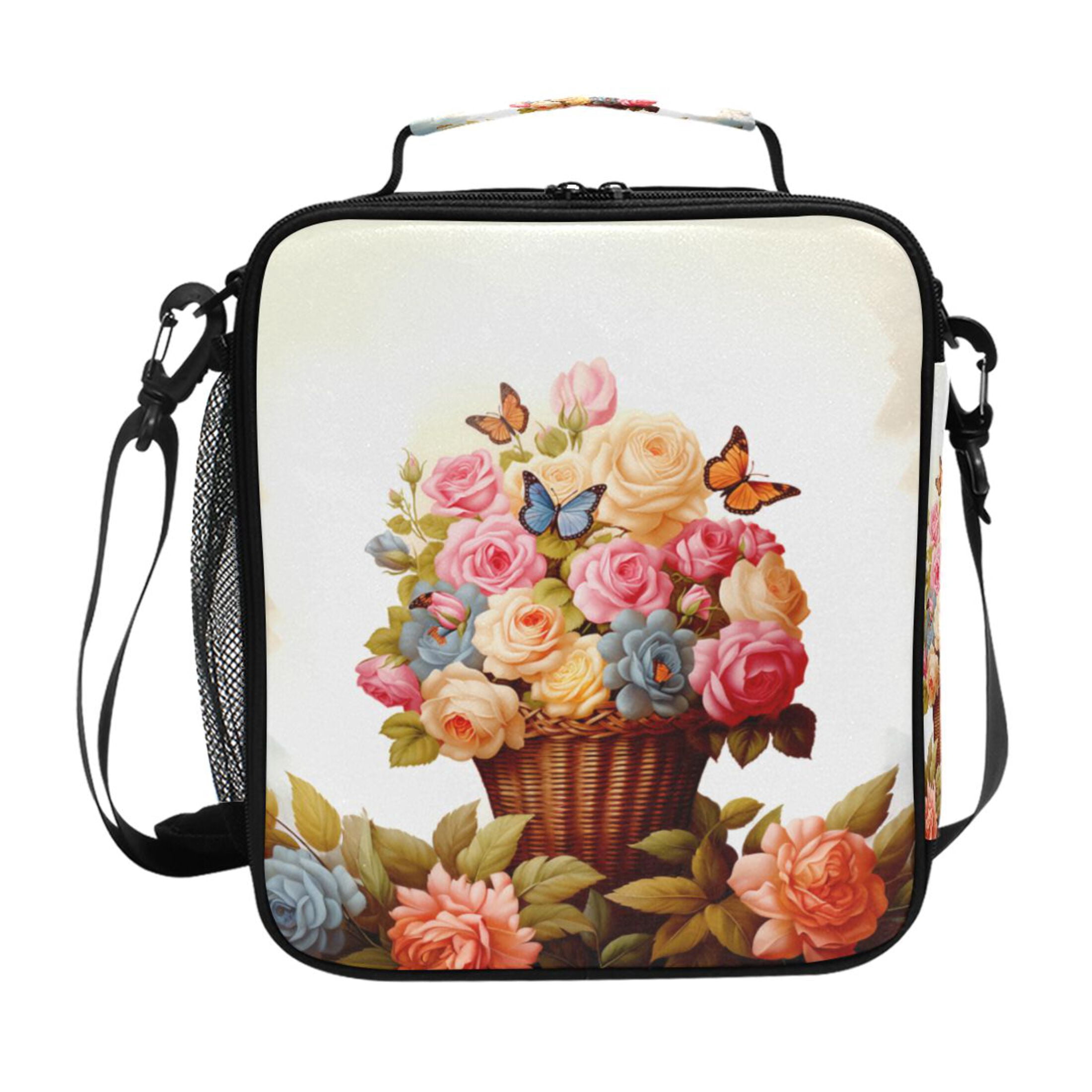ALAZA Butterfly on Multi Rose Flowers Lunch Box Insulated Lunch Bag ...