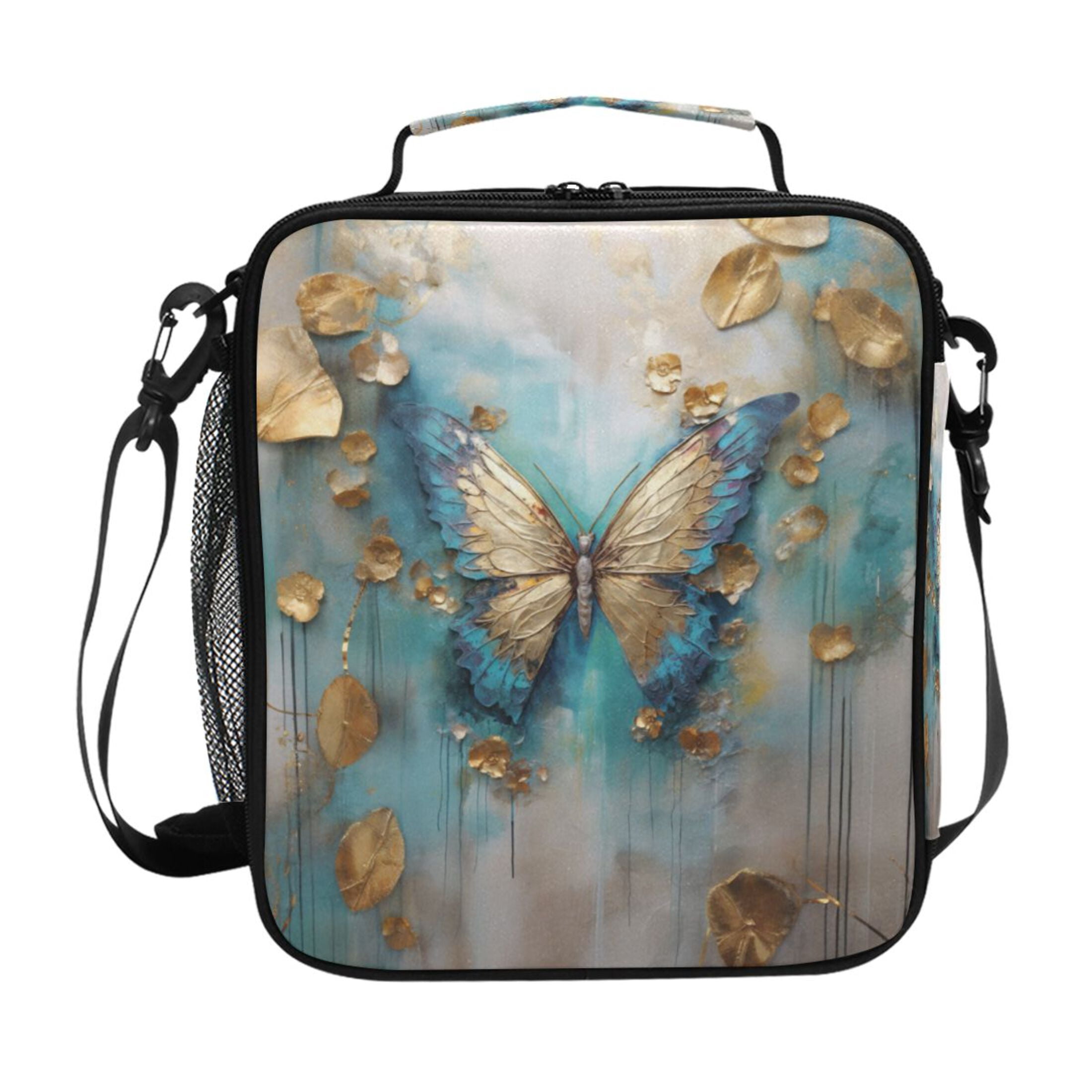 ALAZA Butterfly with Golden Lunch Box Insulated Lunch Bag Reusable ...