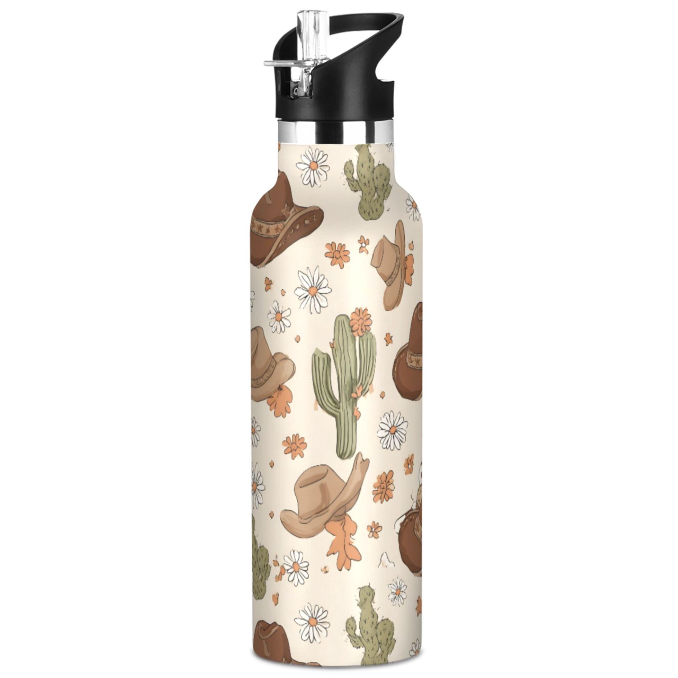 ALAZA Cactus Cowboy Hat Pattern Stainless Steel Water Bottle Vacuum ...
