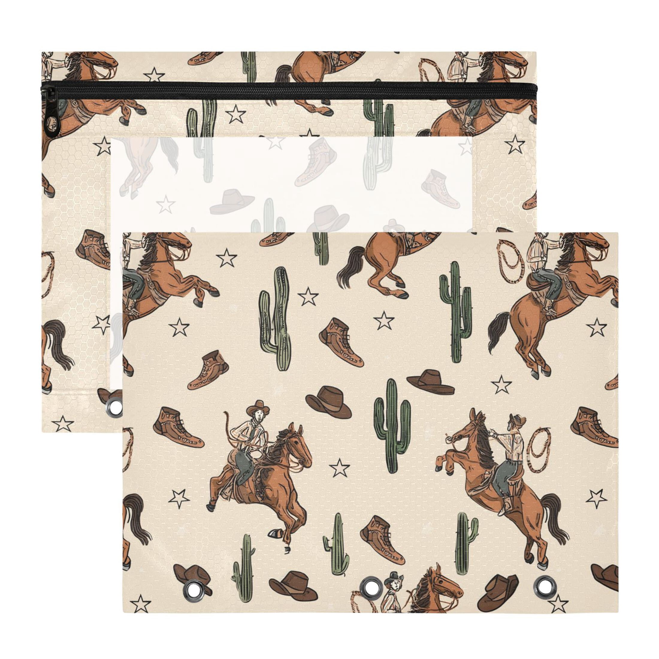 ALAZA Cactus Cowboys Pattern Pencil Pouch 3 Ring Binder with Clear ...