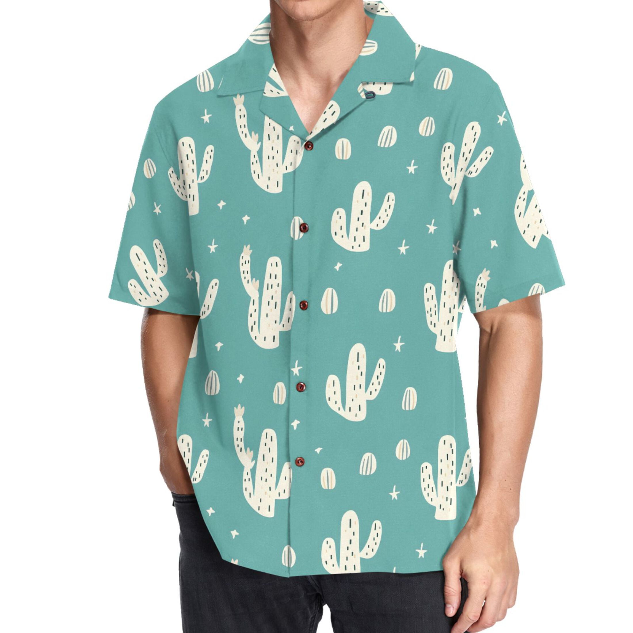 ALAZA Cactus Men's Hawaiian Shirt Short Sleeve Casual Button Down ...