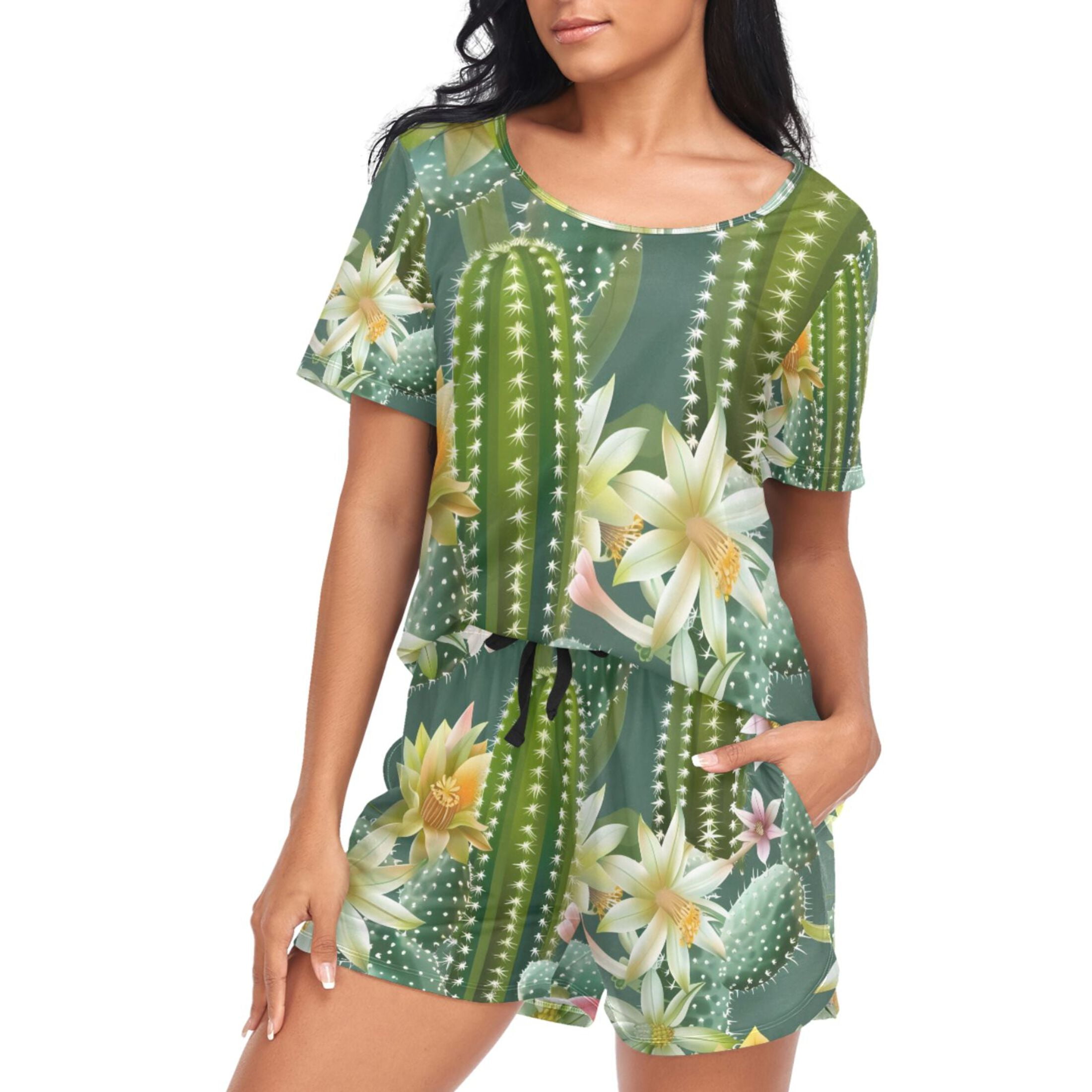 ALAZA Cactus and Flowers Women's Pajama Set Short Sleepwear Loungewear ...