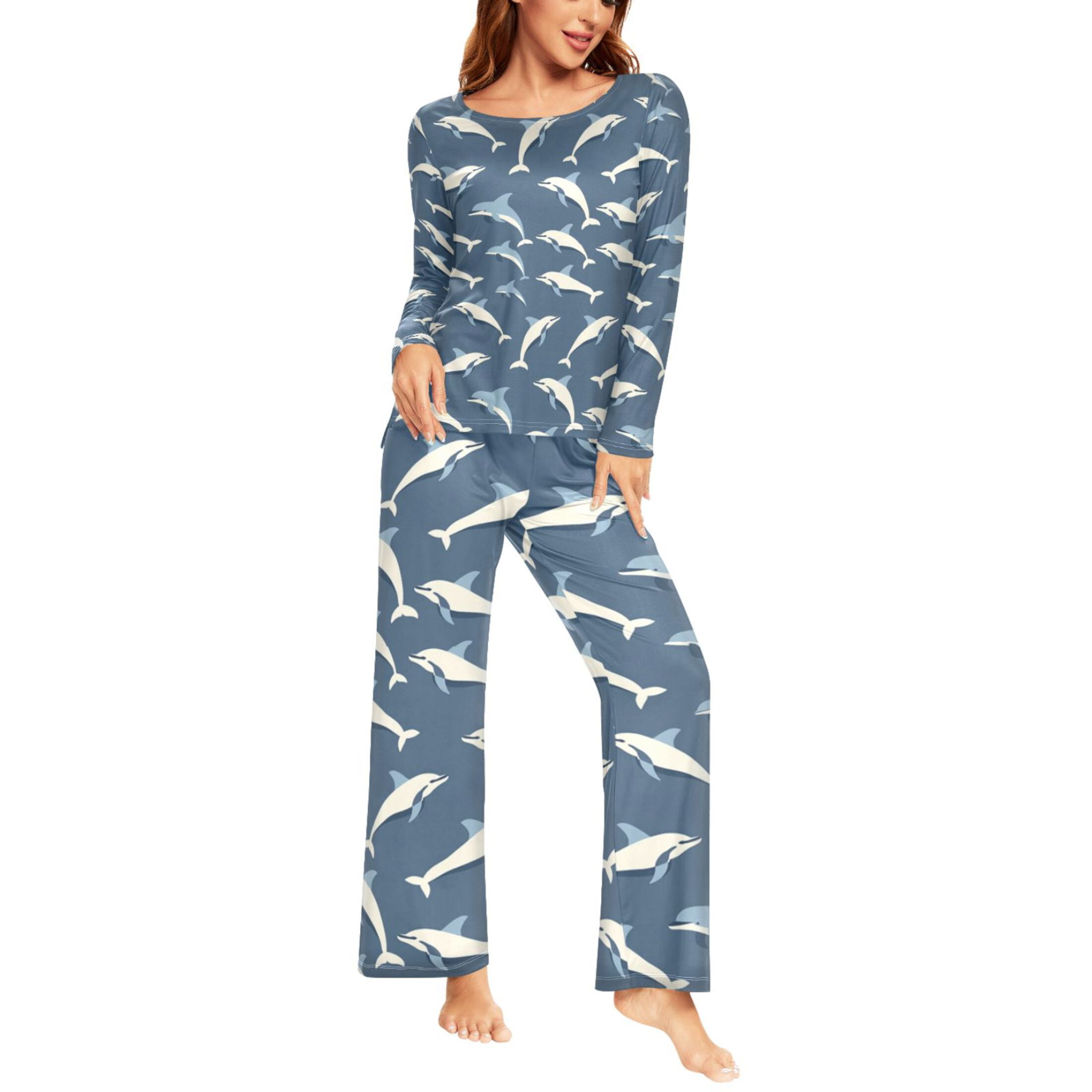 ALAZA Carton Whales Women's 2 Piece Long Sleeve Sleepwear Soft Ladies ...