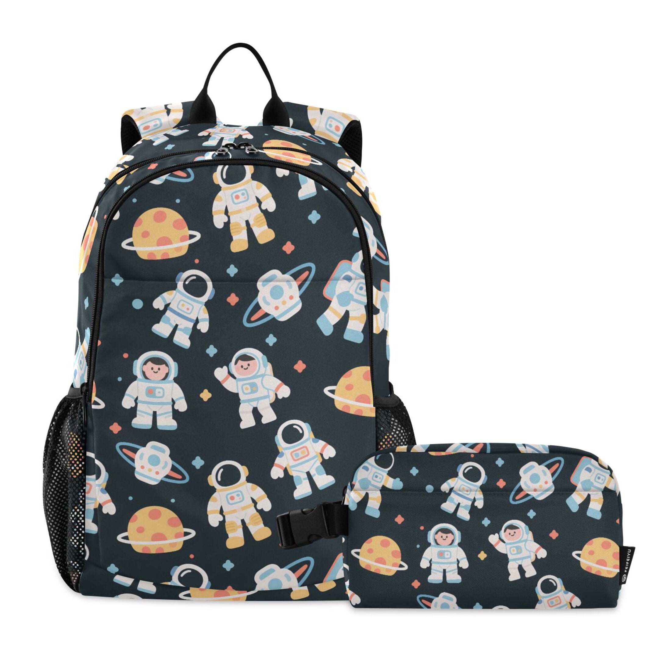 ALAZA Cartoon Astronaut Planet School Backpack Lunch Box Set Student ...