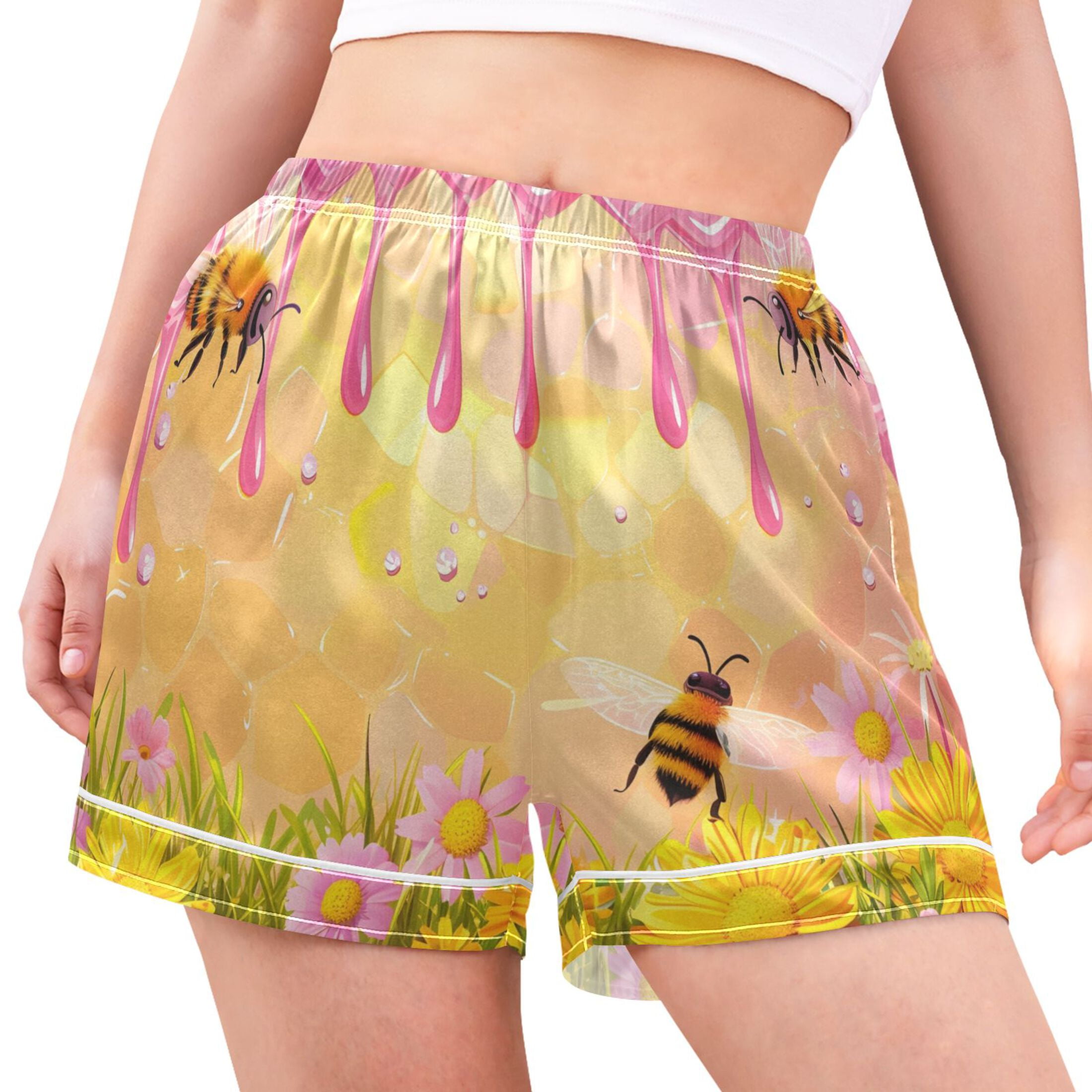 ALAZA Cartoon Bees and Flowers Women's Pajama Lounge Shorts Bottoms ...