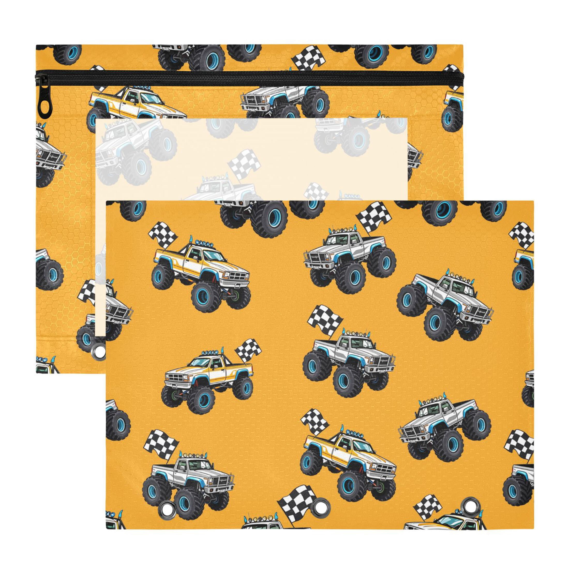 ALAZA Cartoon Car Vehicle Pattern Pencil Pouch 3 Ring Binder with Clear ...