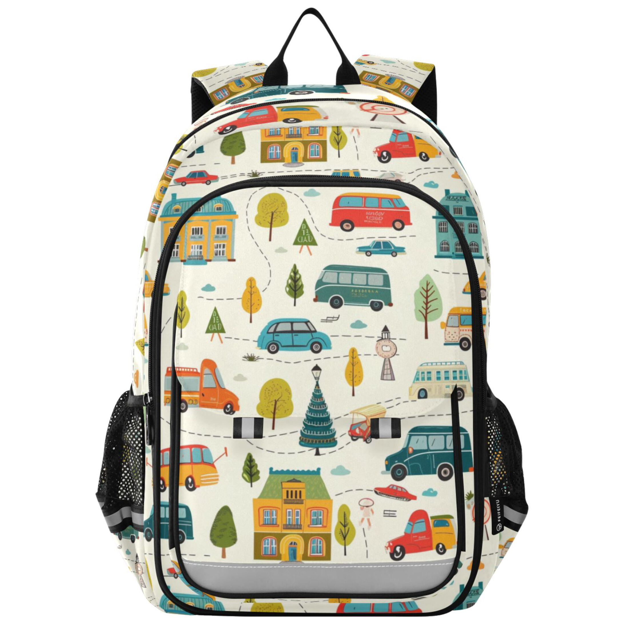 ALAZA Cartoon Car and Bus Laptop Backpack Purse Travel Bag Casual ...