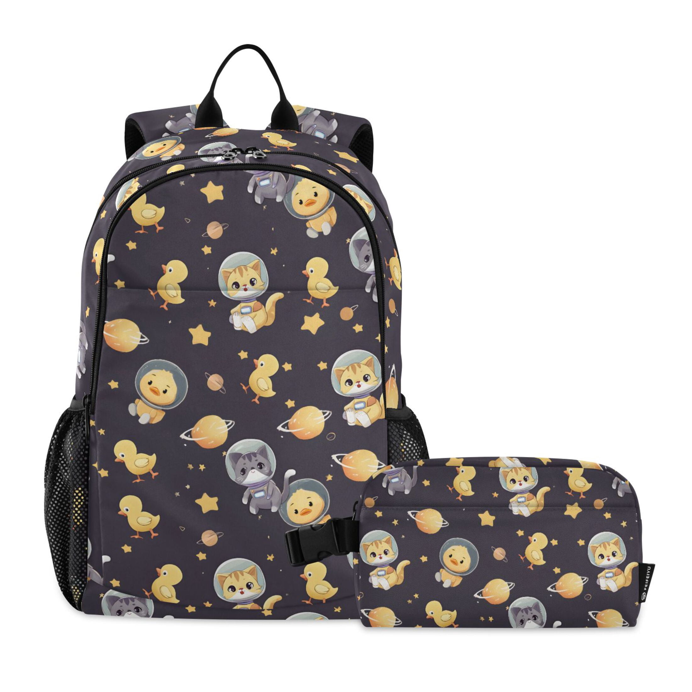 ALAZA Cartoon Cat Astronaut Duck School Backpack Lunch Box Set Student ...