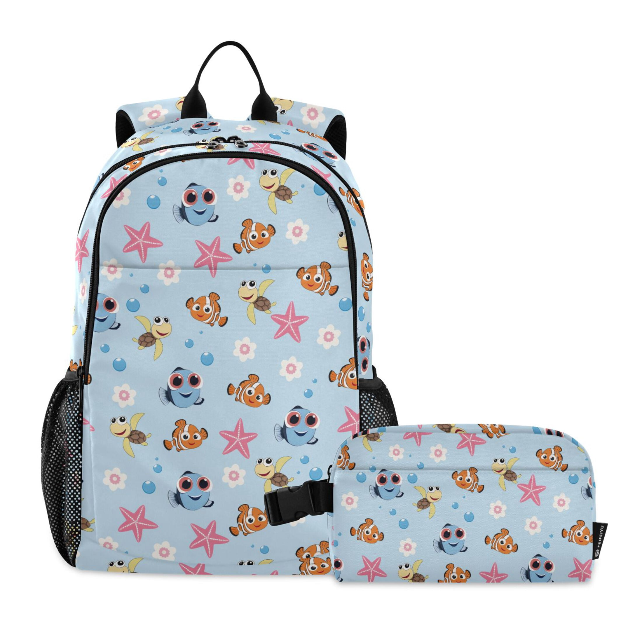 ALAZA Cartoon Clownfish Starfish School Backpack Lunch Box Set Student ...