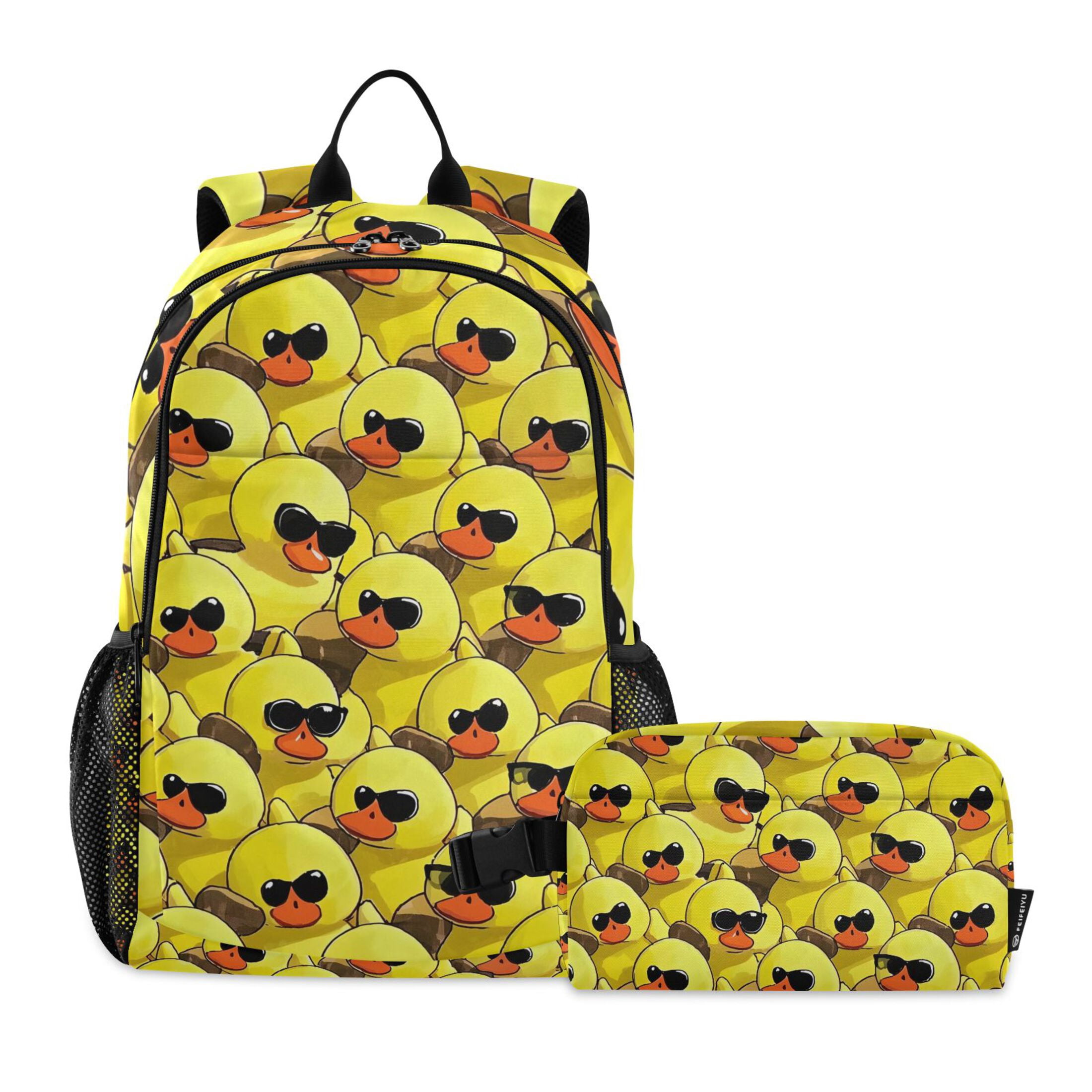 ALAZA Cartoon Cute Ducks School Backpack Lunch Box Set Student Bookbag ...