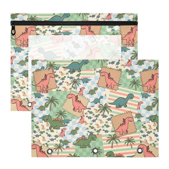 ALAZA Cartoon Dinosaur Palm Pattern Pencil Pouch 3 Ring Binder with ...