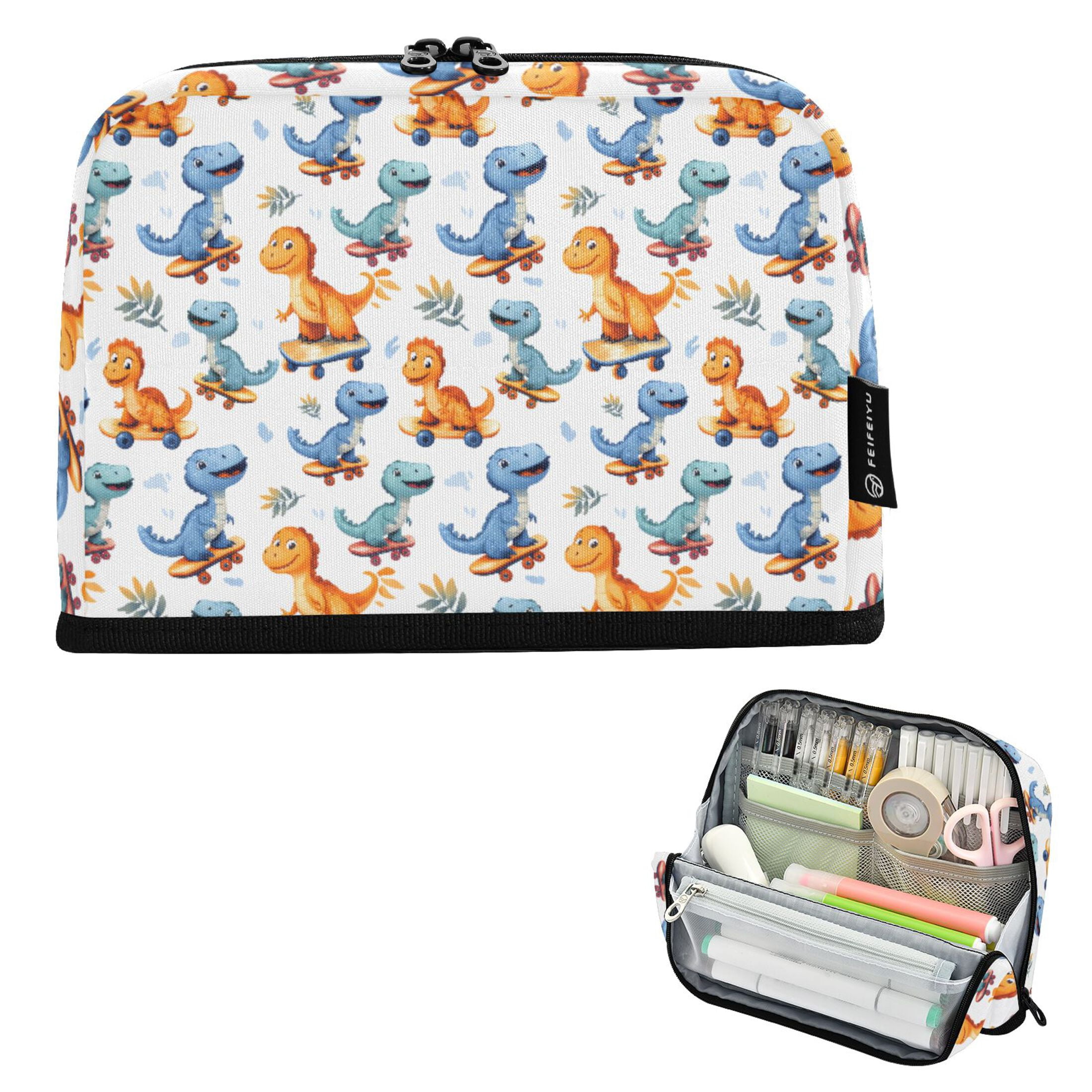 ALAZA Cartoon Dinosaur Play Skateboard Pencil Case Pen Pouch Bag Large ...