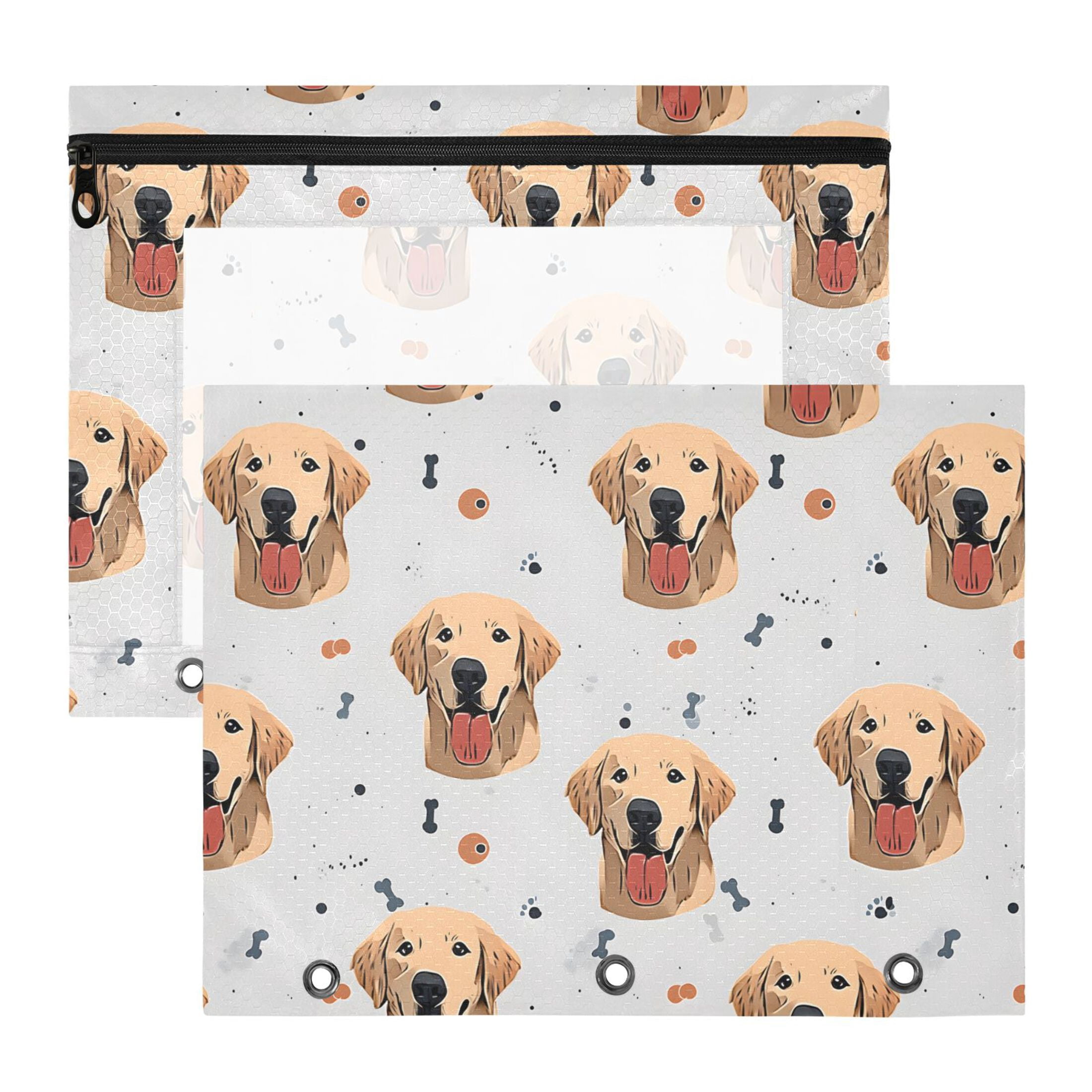 ALAZA Cartoon Dogs Bones Pattern Pencil Pouch 3 Ring Binder with Clear ...