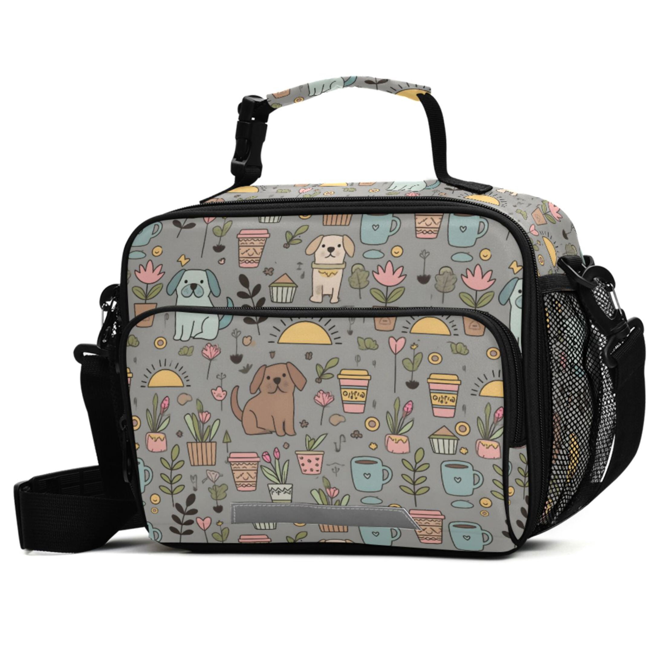ALAZA Cartoon Dogs Floral Lunch Box Insulated Cooler Bag Reusable Tote ...