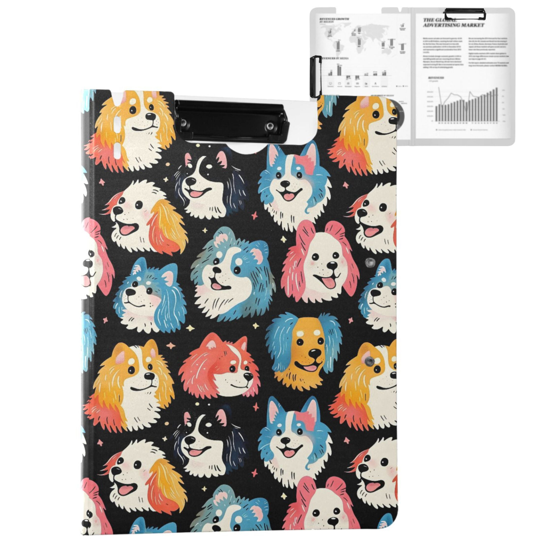 ALAZA Cartoon Dogs Head A4 Foldable Clipboard 360 Degree Folder Binder ...