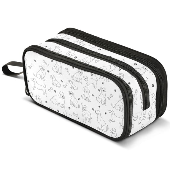 ALAZA Cartoon Dogs Lines Pencil Case Bag Large 3 Compartment Pen Pouch ...
