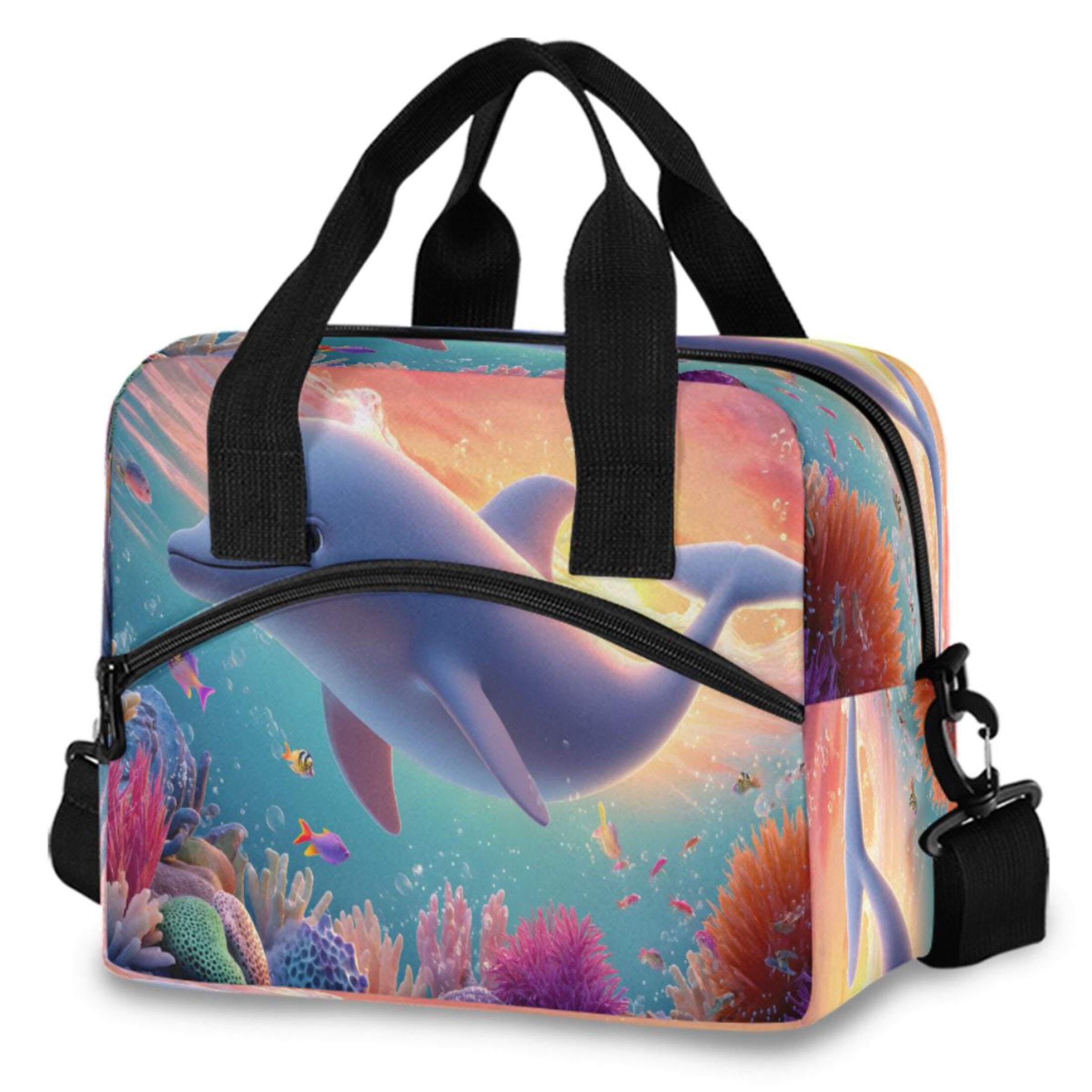ALAZA Cartoon Dolphin Coral Sunset Insulated Lunch Box Large Reusable ...