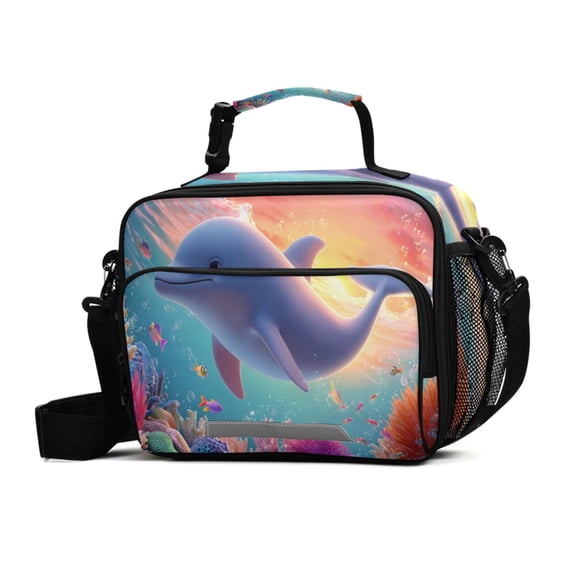 ALAZA Cartoon Dolphin Coral Sunset Lunch Box Insulated Cooler Bag ...