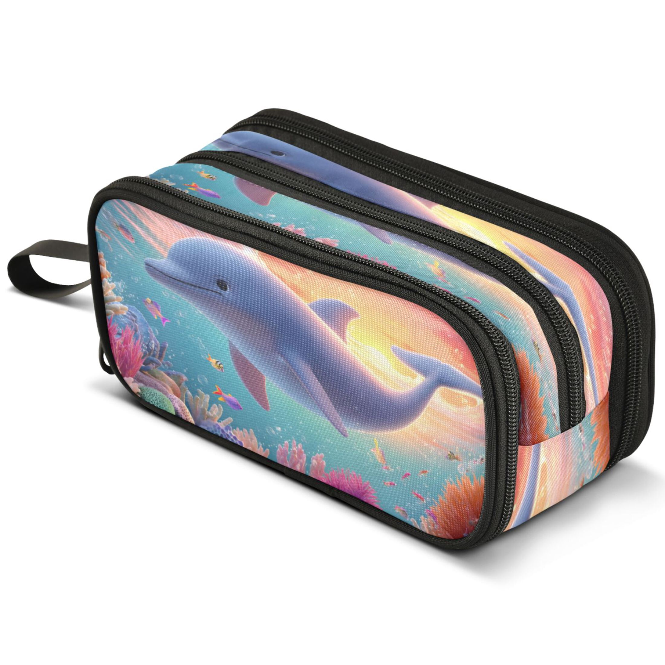 ALAZA Cartoon Dolphin Coral Sunset Pencil Case Bag Large 3 Compartment ...
