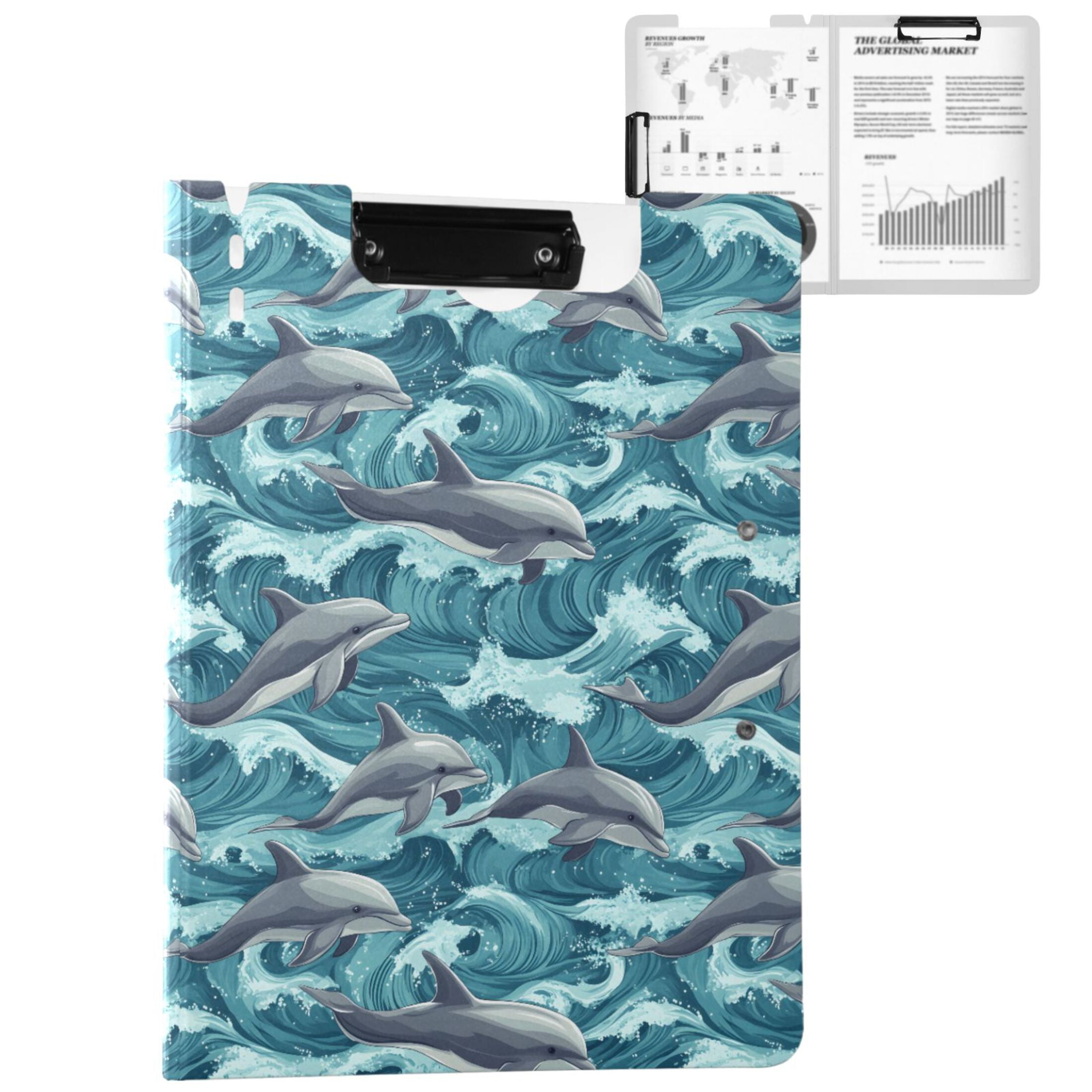 ALAZA Cartoon Dolphins-z1 A4 Foldable Clipboard 360 Degree Folder ...