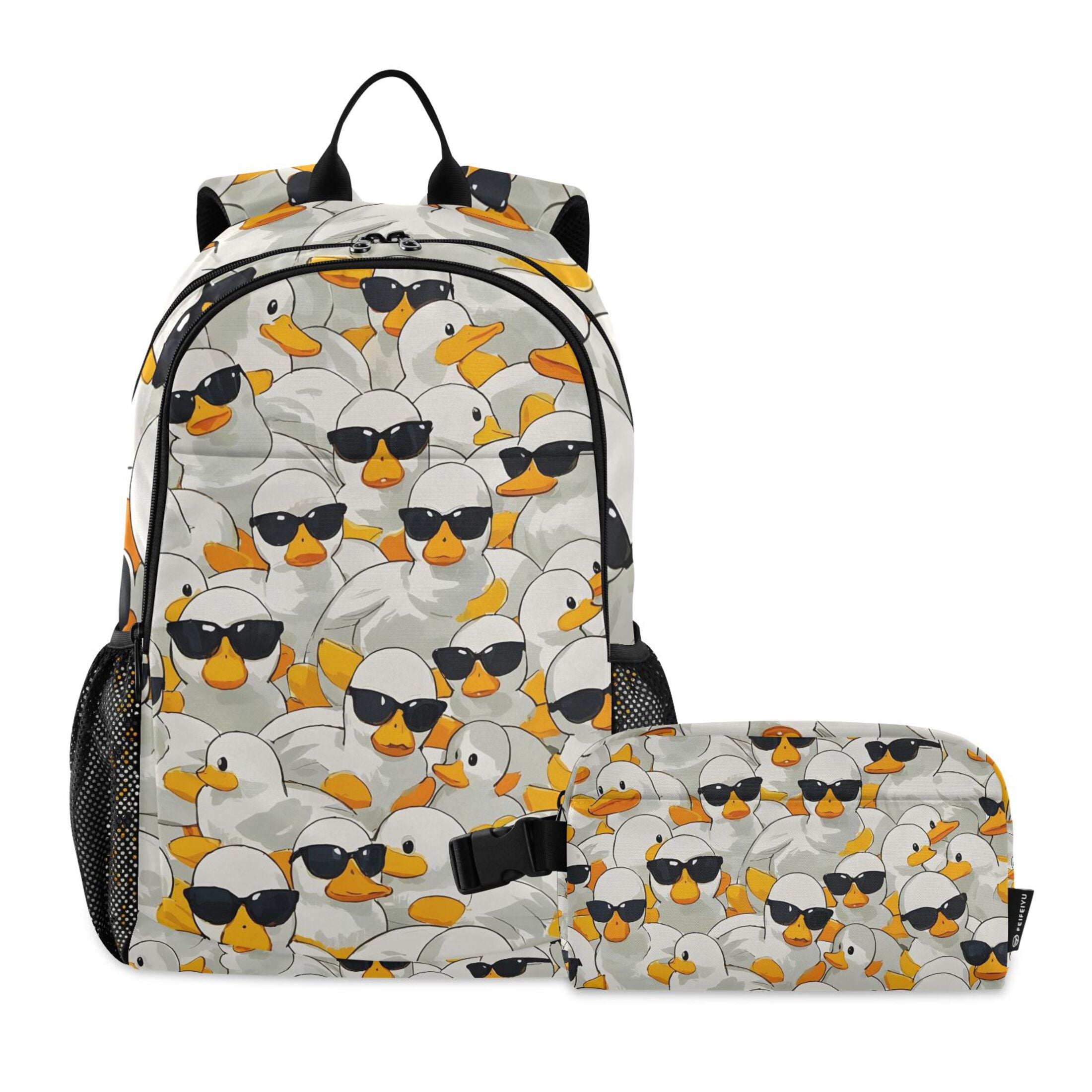 ALAZA Cartoon Ducks School Backpack Lunch Box Set Student Bookbag ...