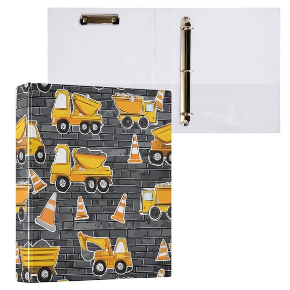 ALAZA Cartoon Excavator Trucks-h1 Hardcover 3 Ring Binder 1.5" D-Rings ...