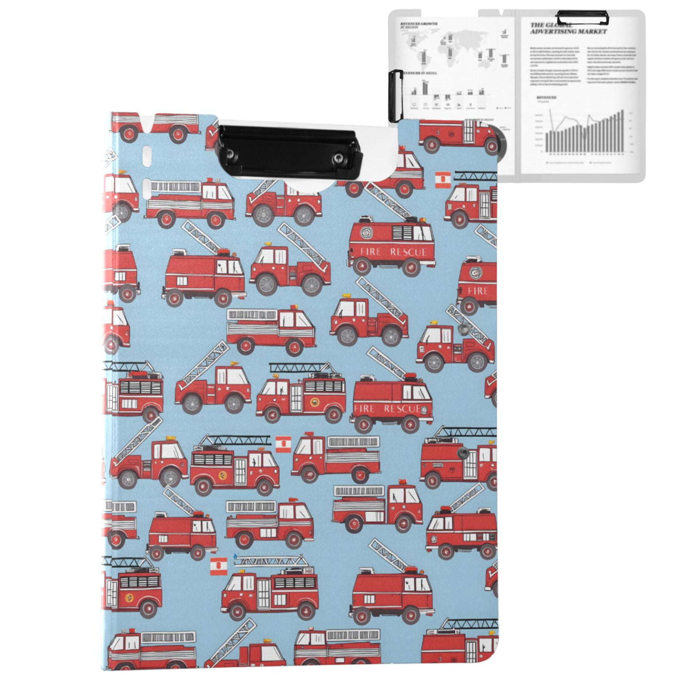 ALAZA Cartoon Fire Truck Blue A4 Foldable Clipboard 360 Degree Folder ...