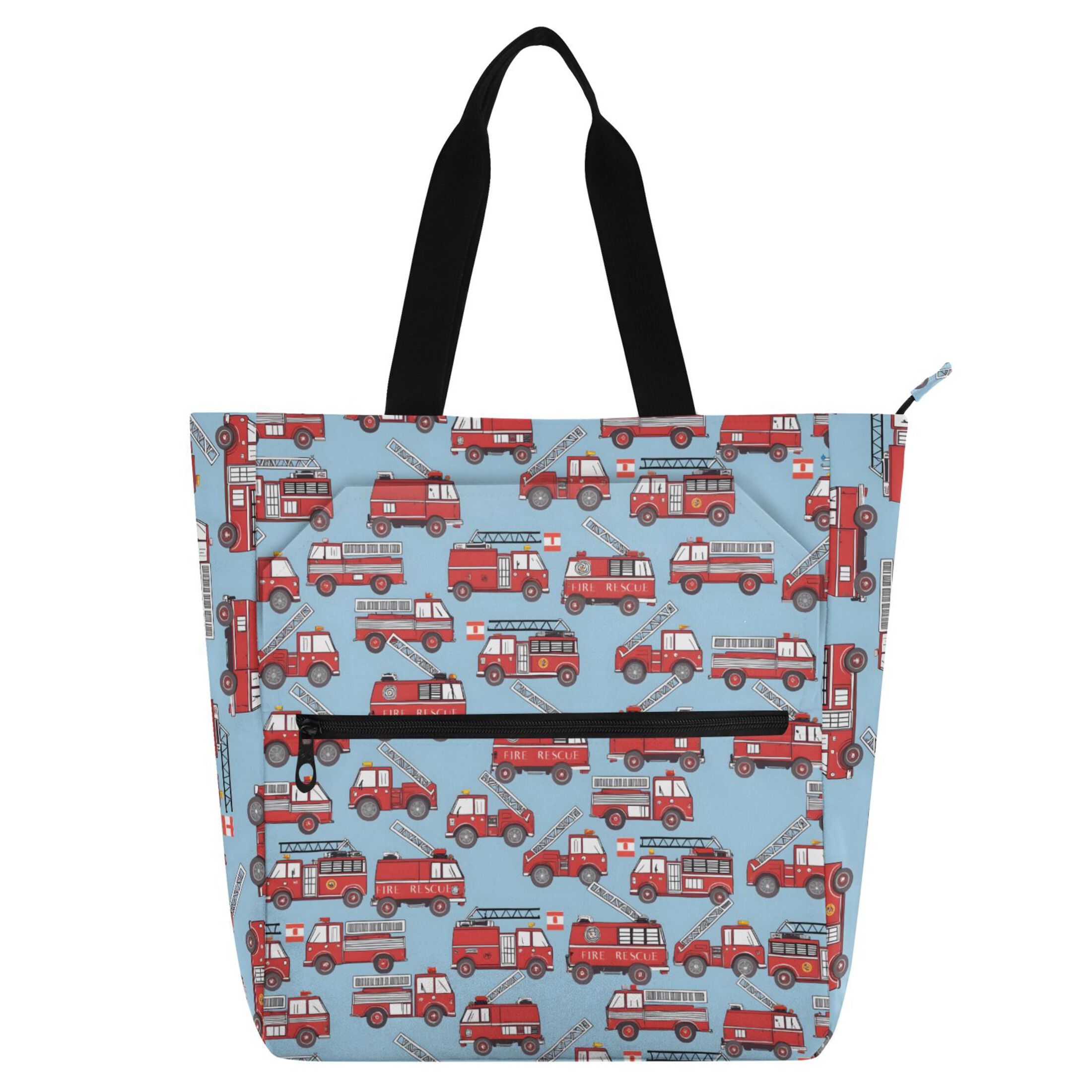 ALAZA Cartoon Fire Truck Blue School Book Bag Kids Tote Bags Handbag ...