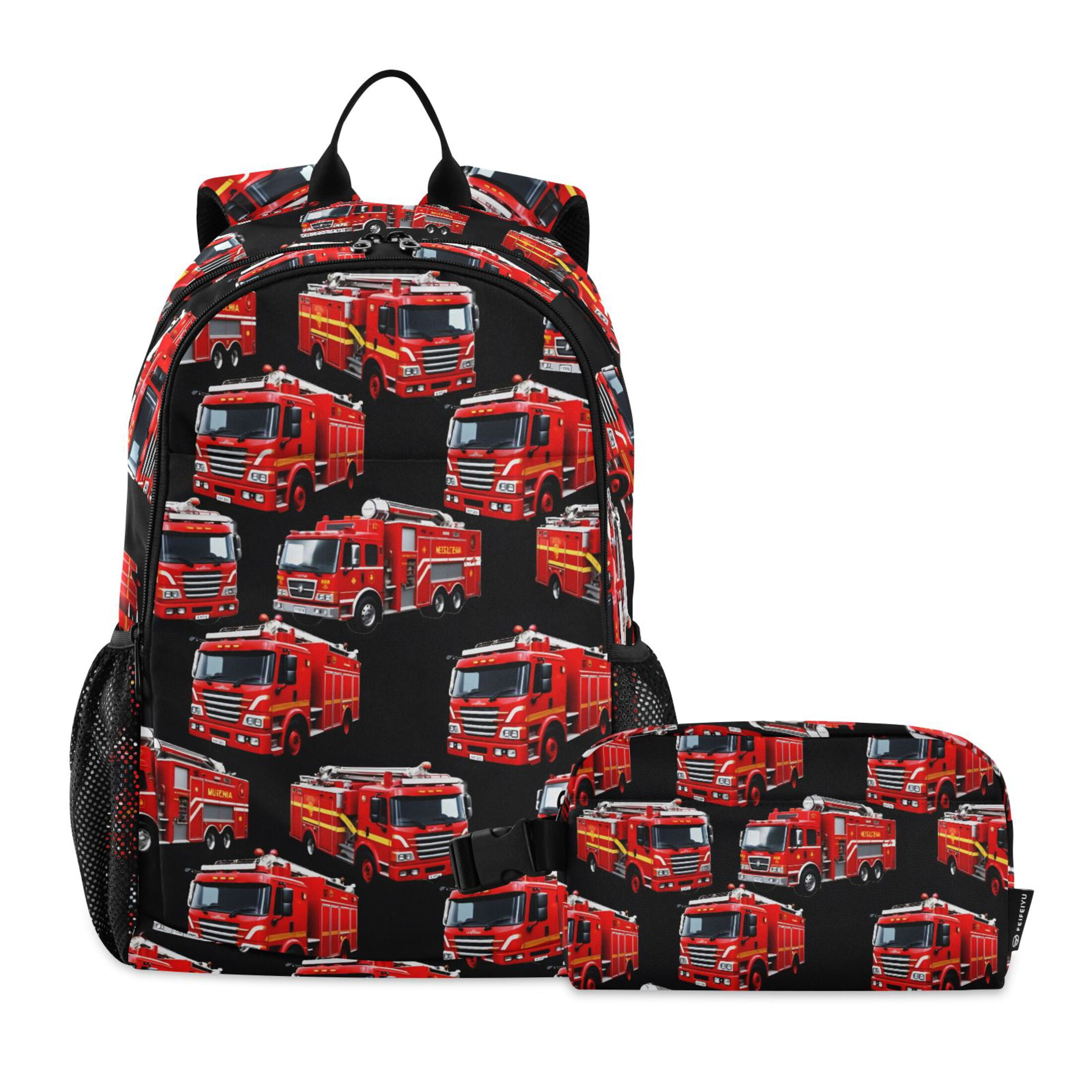 ALAZA Cartoon Fire Truck Cute School Backpack Lunch Box Set Student ...