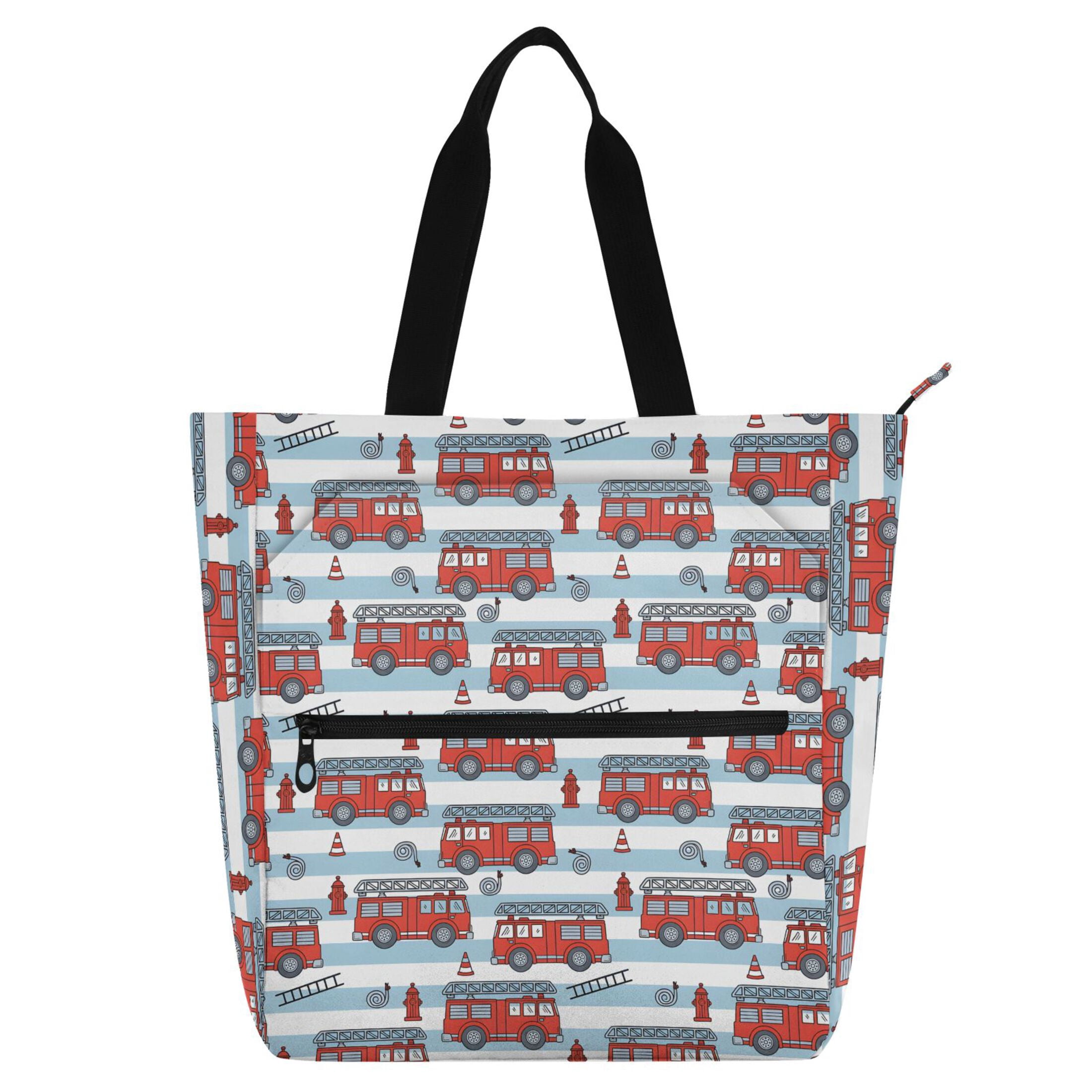 ALAZA Cartoon Fire Truck School Book Bag Kids Tote Bags Handbag ...