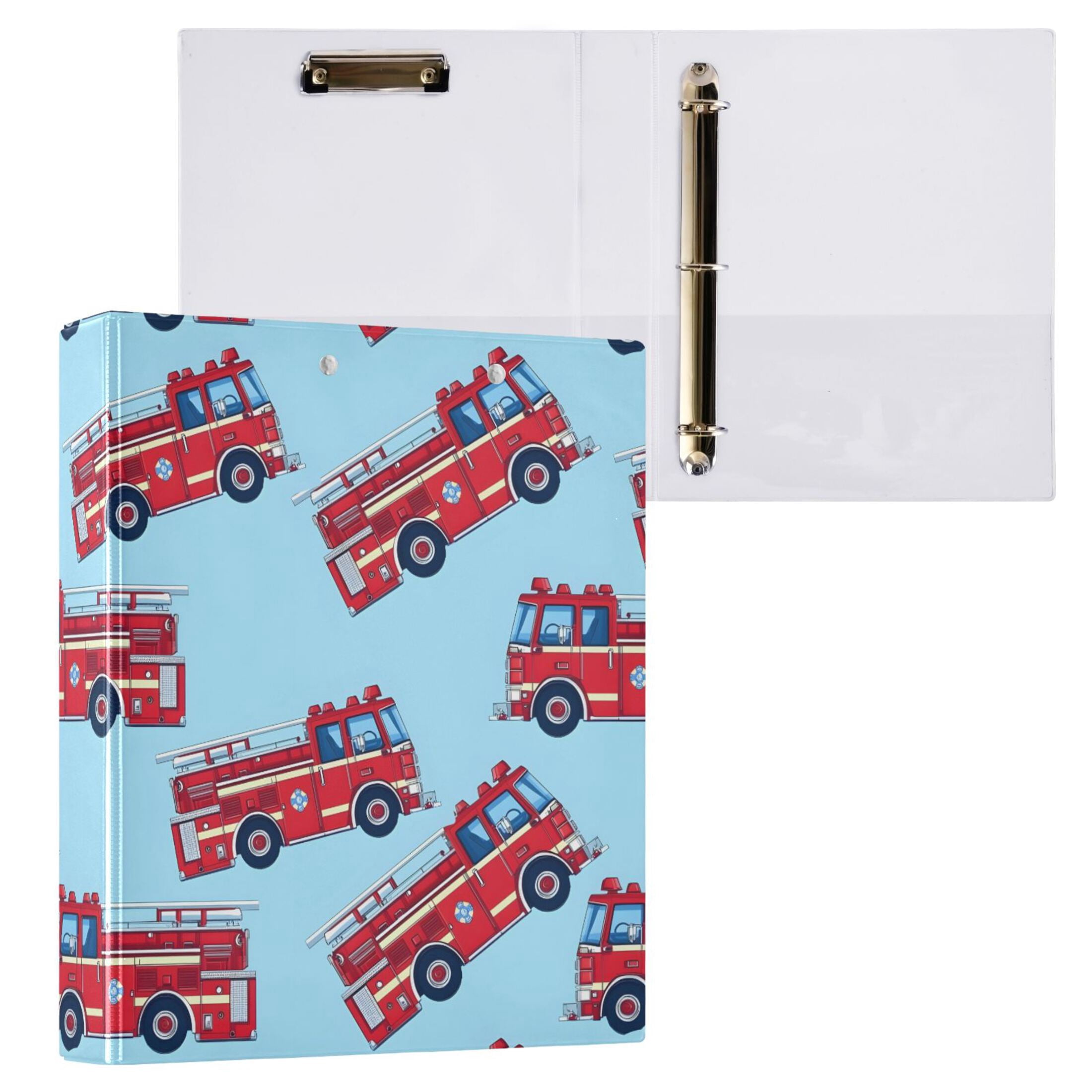 ALAZA Cartoon Fire Trucks Hardcover 3 Ring Binder 1.5" D-Rings with ...