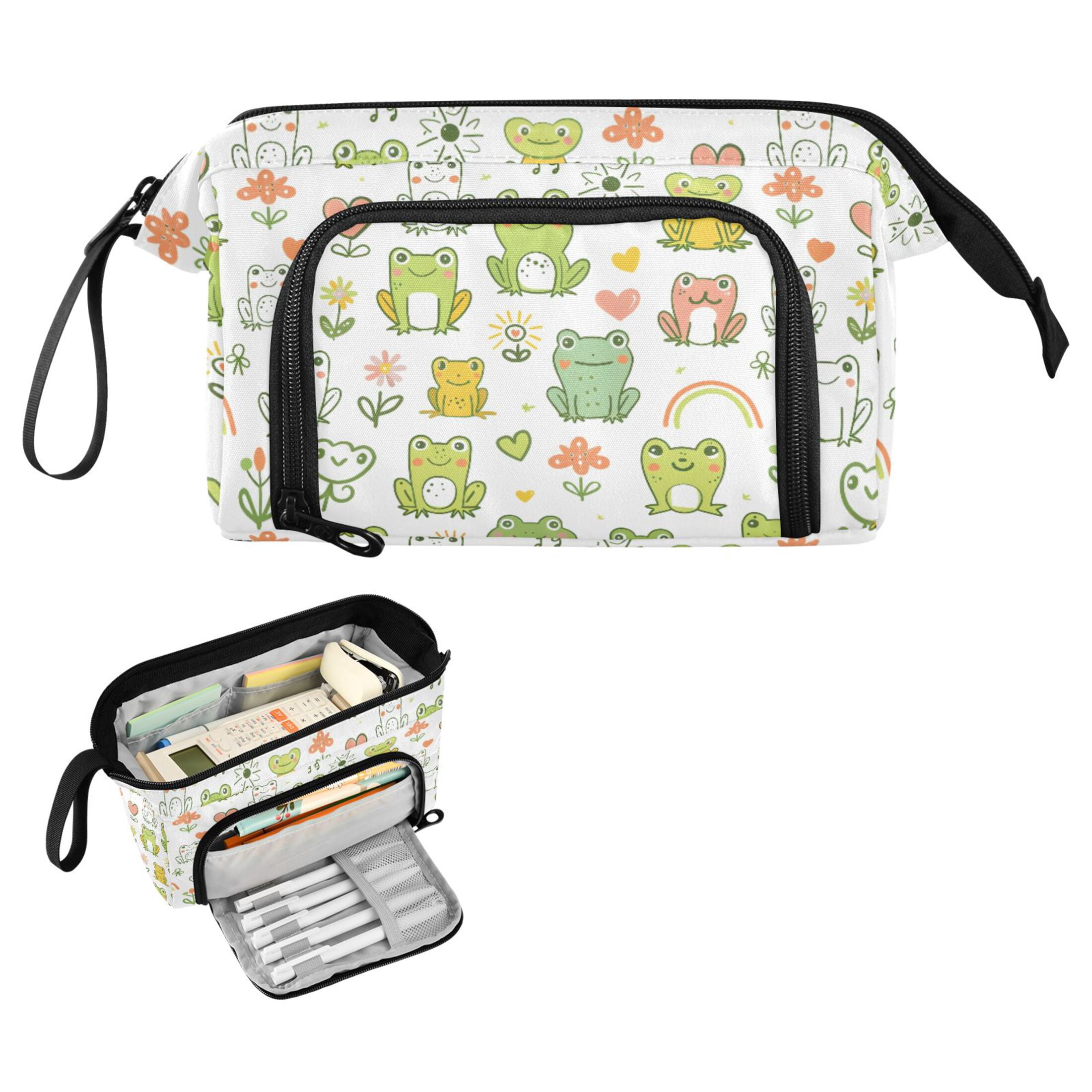 ALAZA Cartoon Frog Floral Pencil Pouch Big Capacity Pencil Case Zipper ...