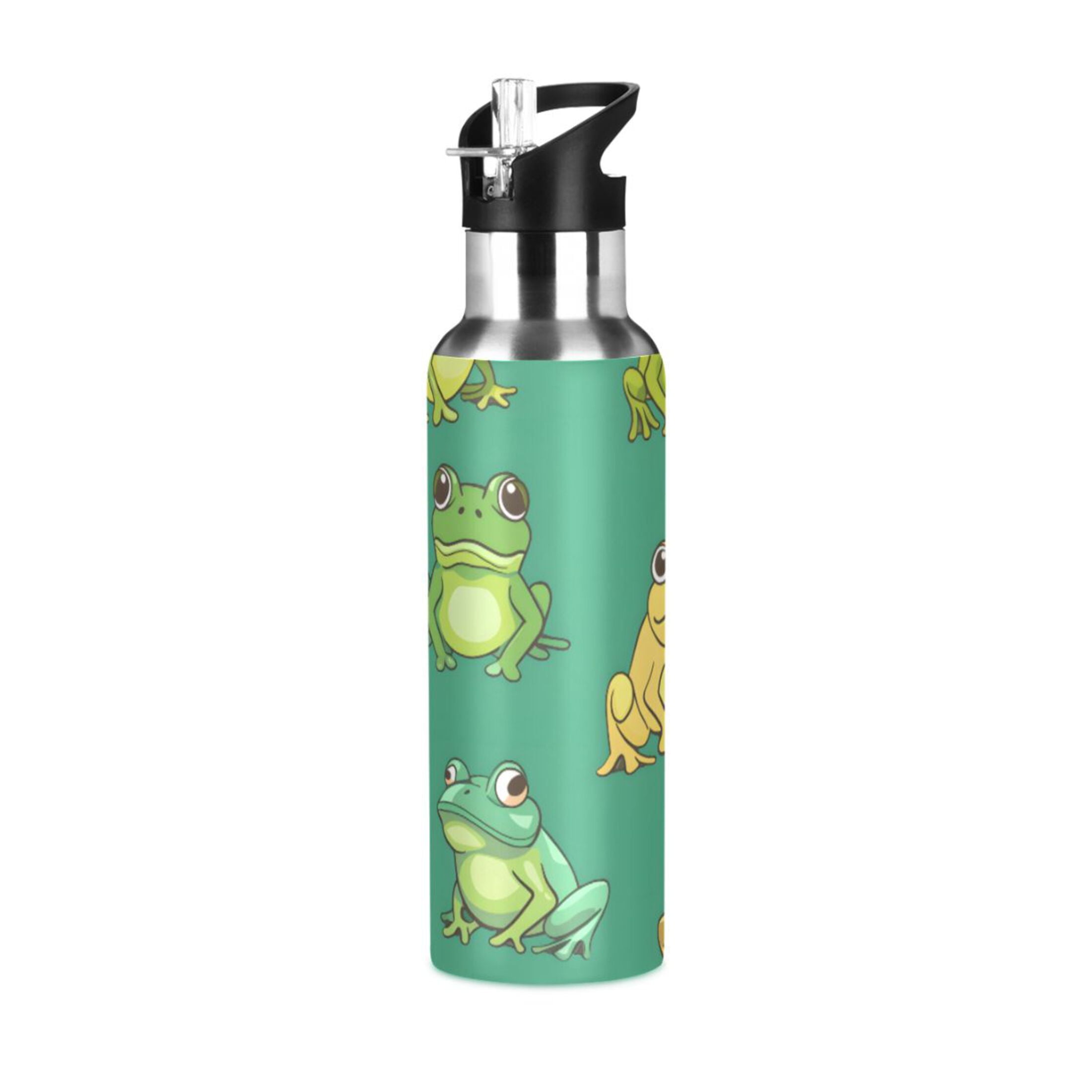 ALAZA Cartoon Frog Water Bottle Insulated Flask Stainless Steel Straw ...