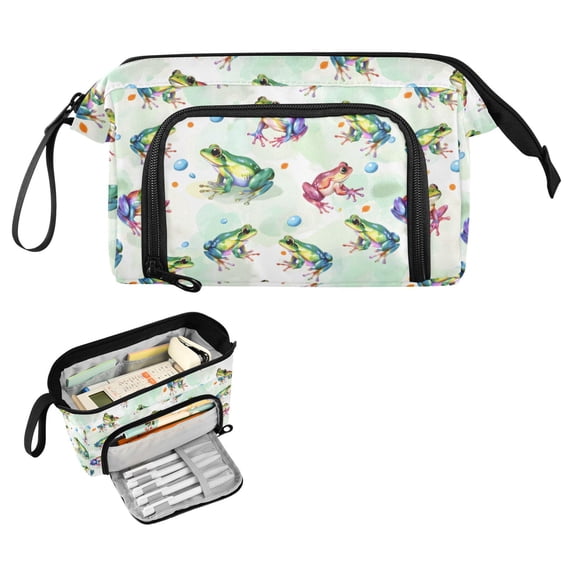ALAZA Cartoon Frogs Green Pencil Pouch Big Capacity Pencil Case Zipper ...