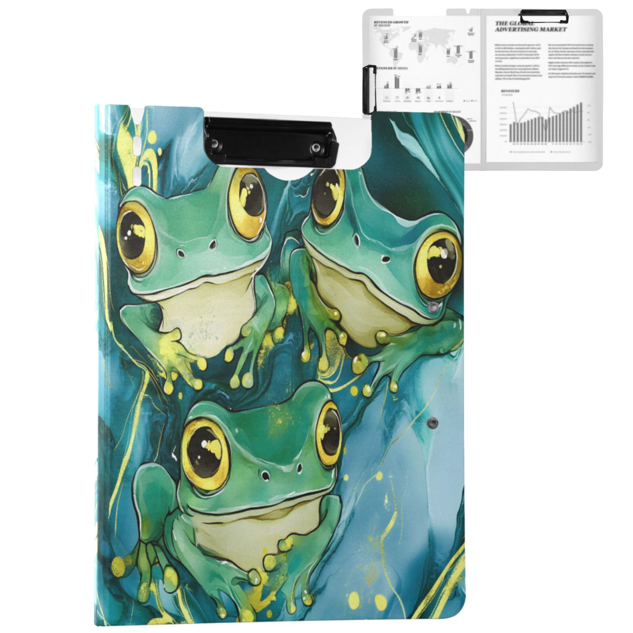 ALAZA Cartoon Frogs Marble A4 Foldable Clipboard 360 Degree Folder ...