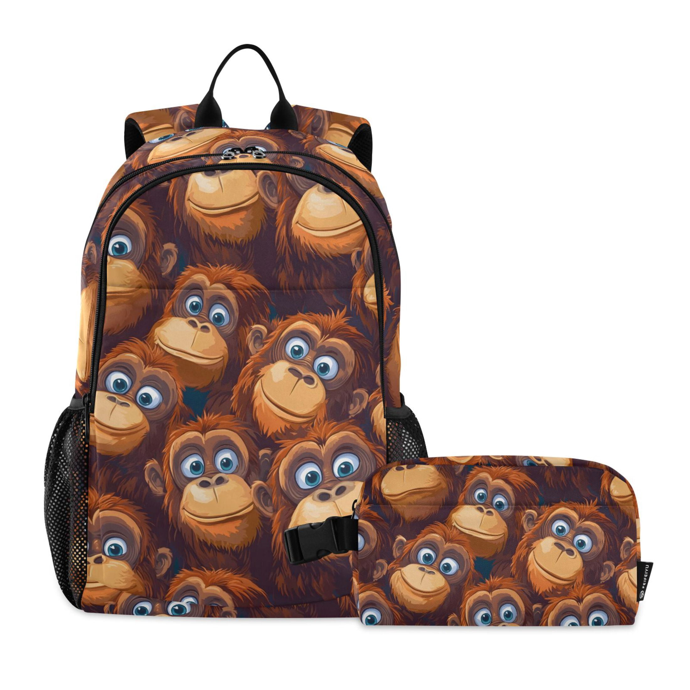 ALAZA Cartoon Gorillas School Backpack Lunch Box Set Student Bookbag ...