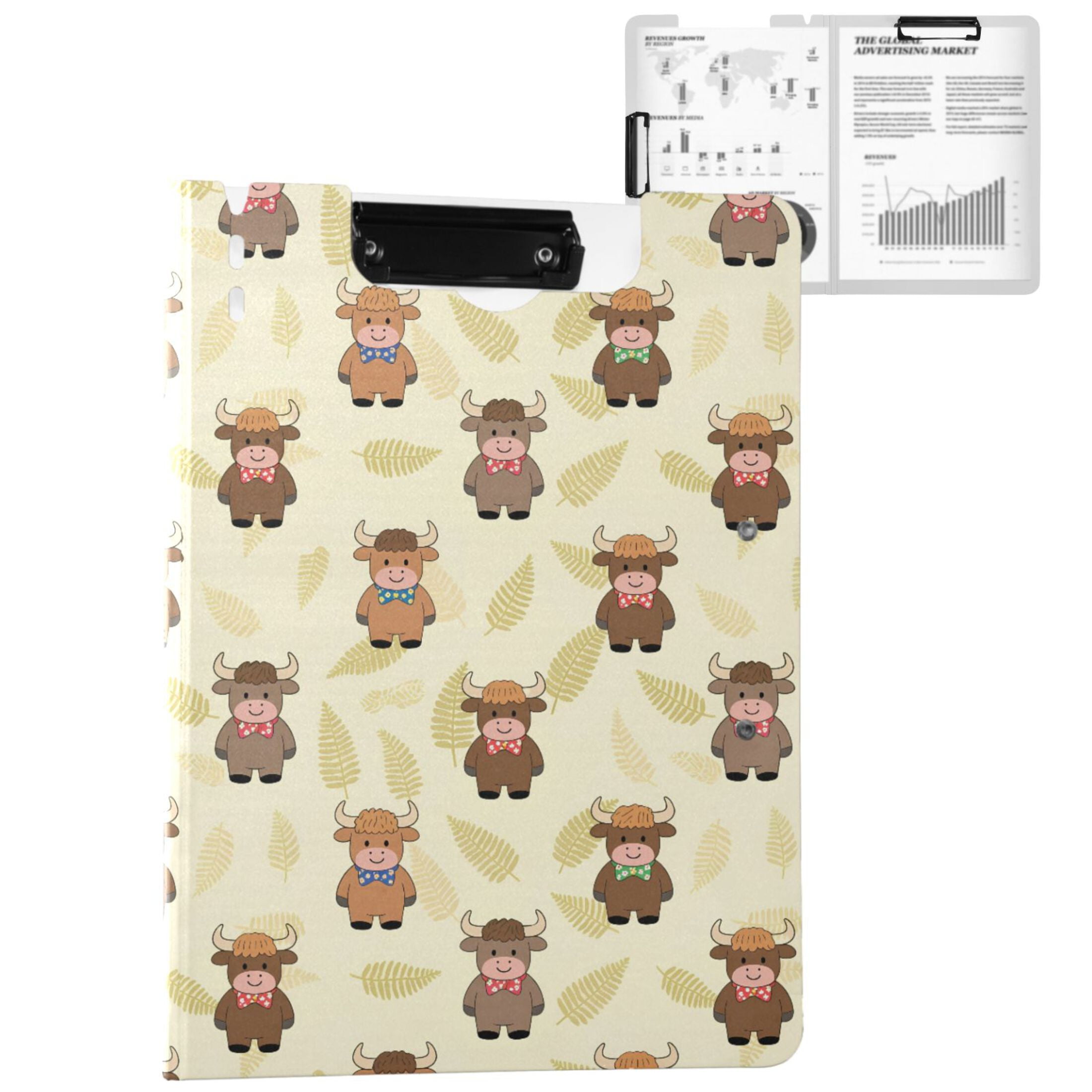 ALAZA Cartoon Highland Cattles A4 Foldable Clipboard 360 Degree Folder ...