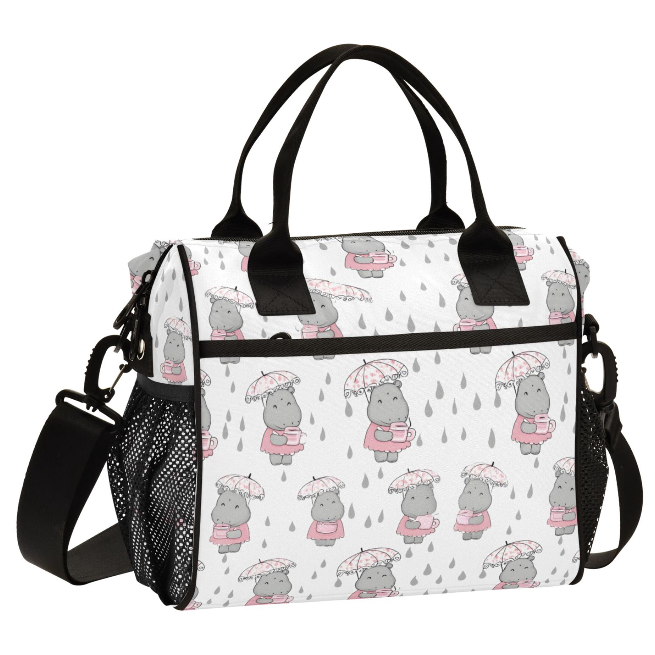 ALAZA Cartoon Hippo in Rain Print Cooler Lunch Bag Insulated Reusable ...