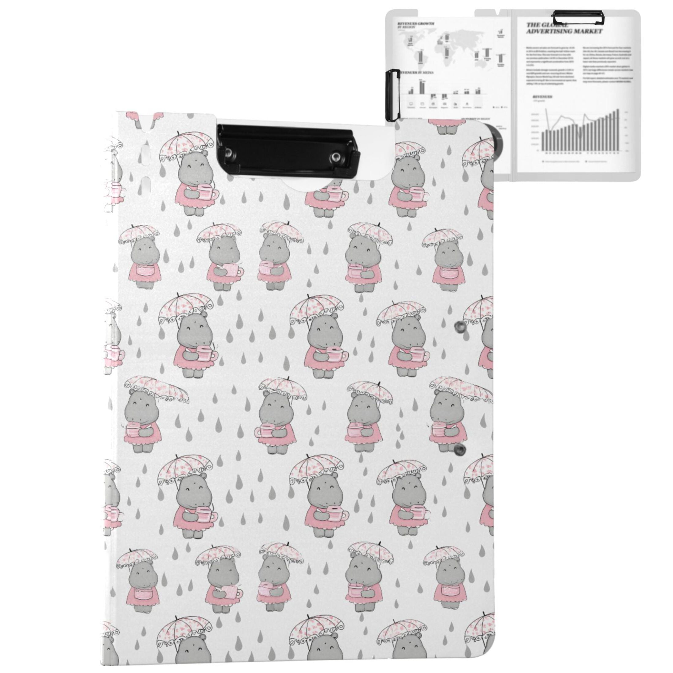 ALAZA Cartoon Hippo in Rain A4 Foldable Clipboard 360 Degree Folder ...