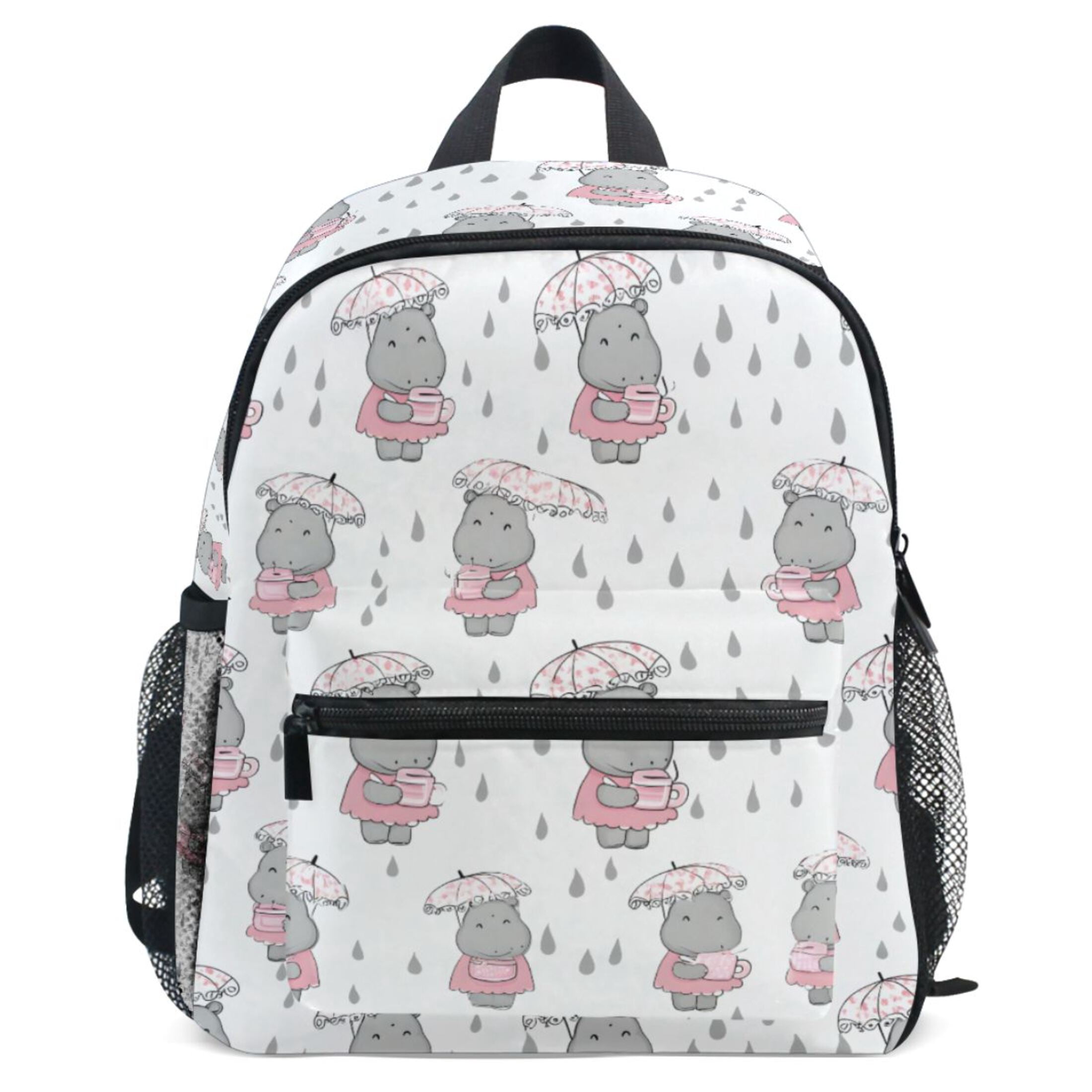 ALAZA Cartoon Hippo in Rain Pattern School Backpack Student Bookbag ...
