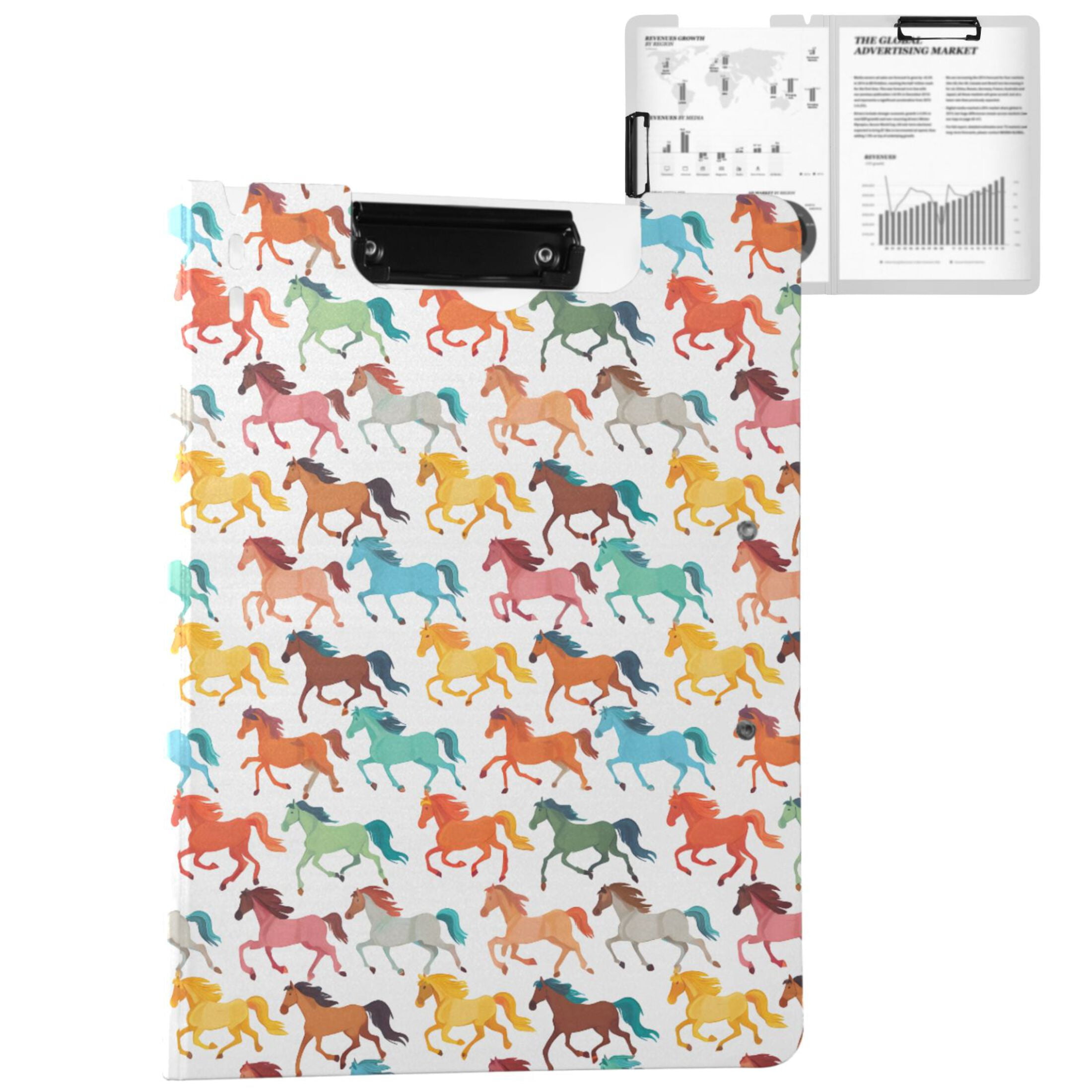 ALAZA Cartoon Horses A4 Foldable Clipboard 360 Degree Folder Binder ...