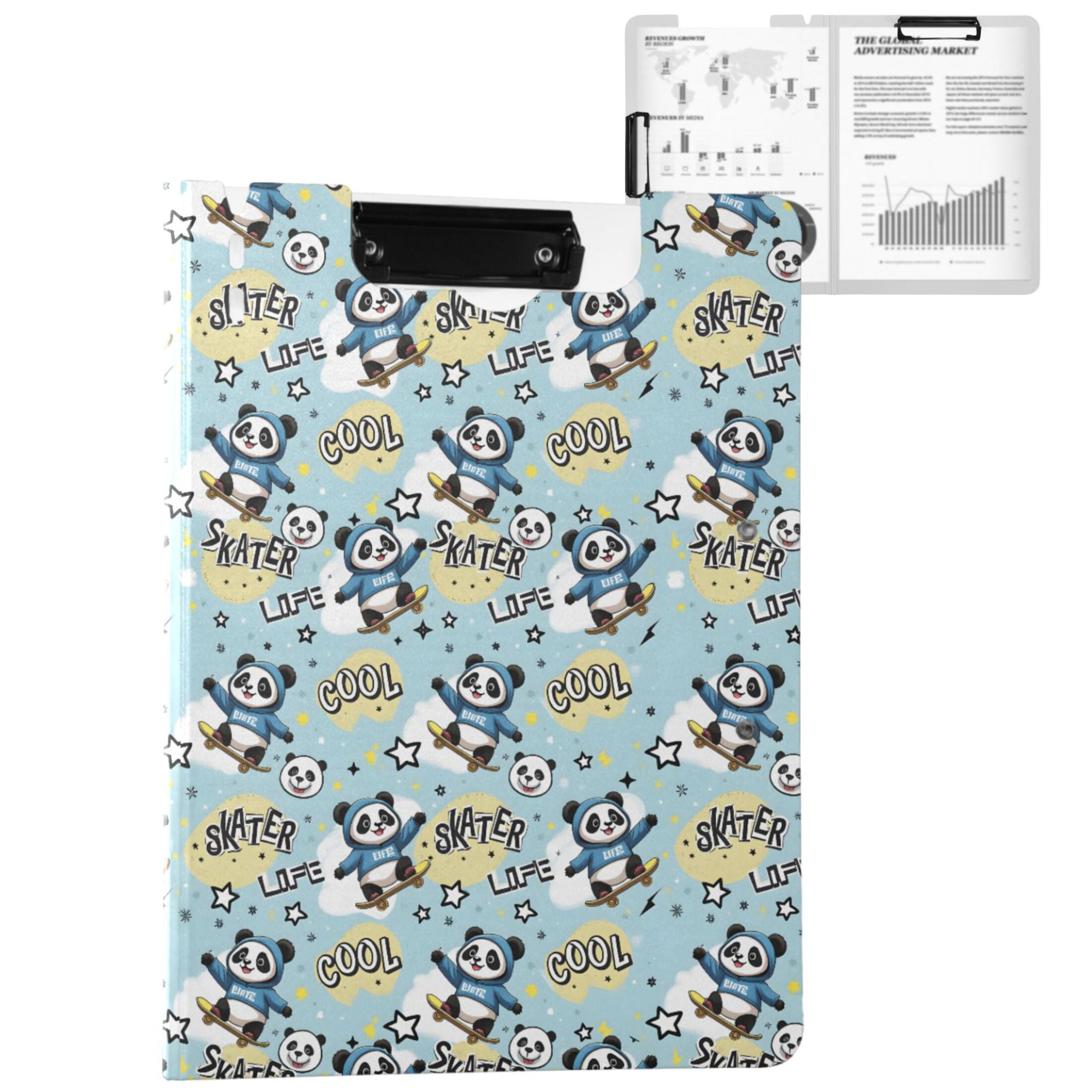ALAZA Cartoon Pandas Skating A4 Foldable Clipboard 360 Degree Folder ...