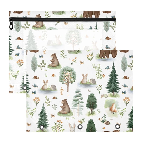 ALAZA Cartoon Rabbits Bears Forest Pattern Pencil Pouch 3 Ring Binder ...