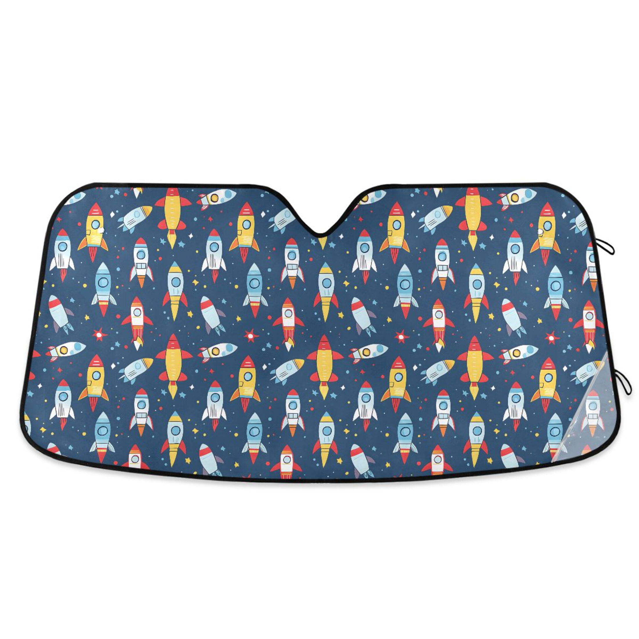 ALAZA Cartoon Rockets Ships Pattern Car Windshield Sun Shade Foldable ...